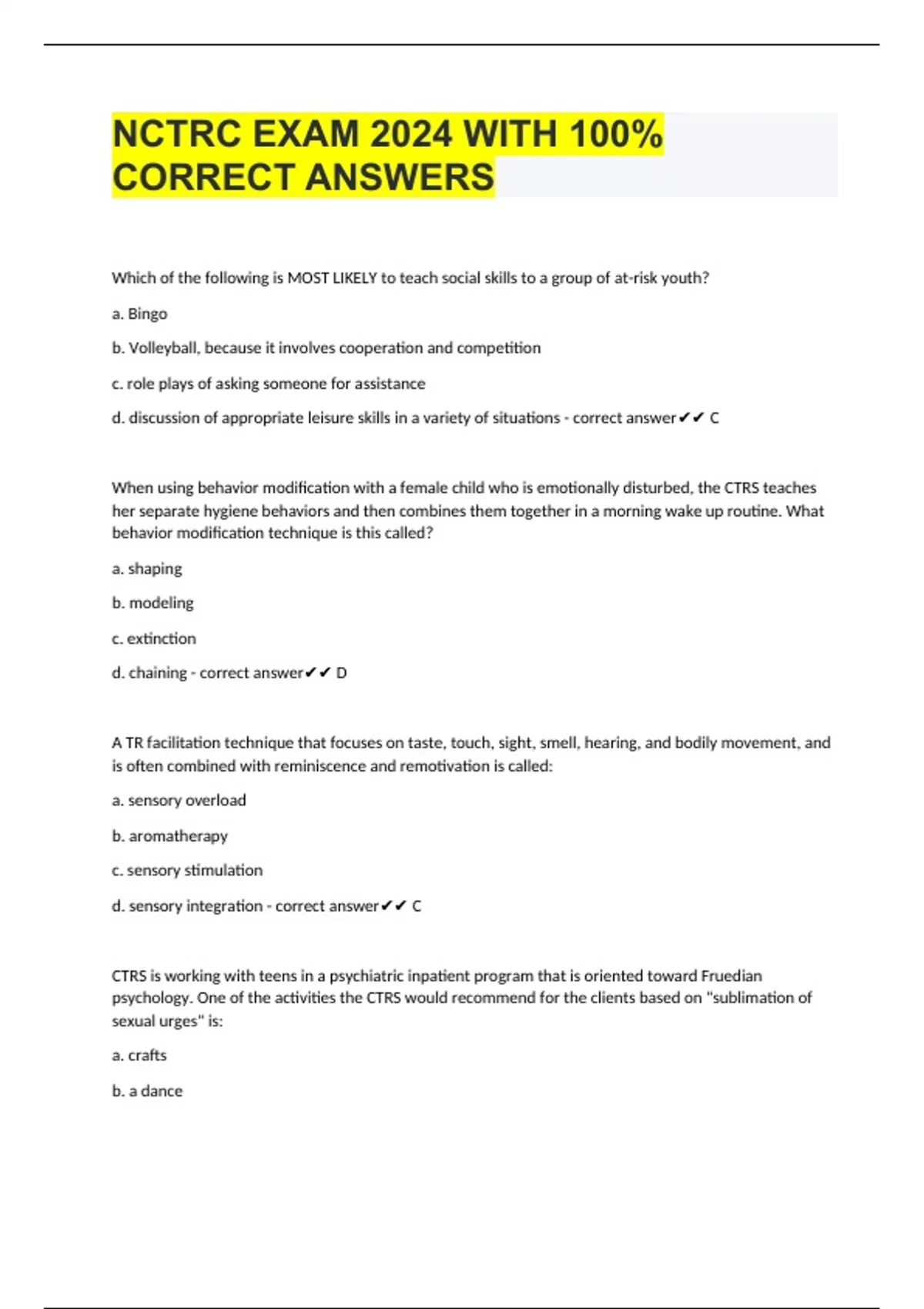 NCTRC EXAM 2024 WITH 100% CORRECT ANSWERS - NCTRC - Stuvia SA