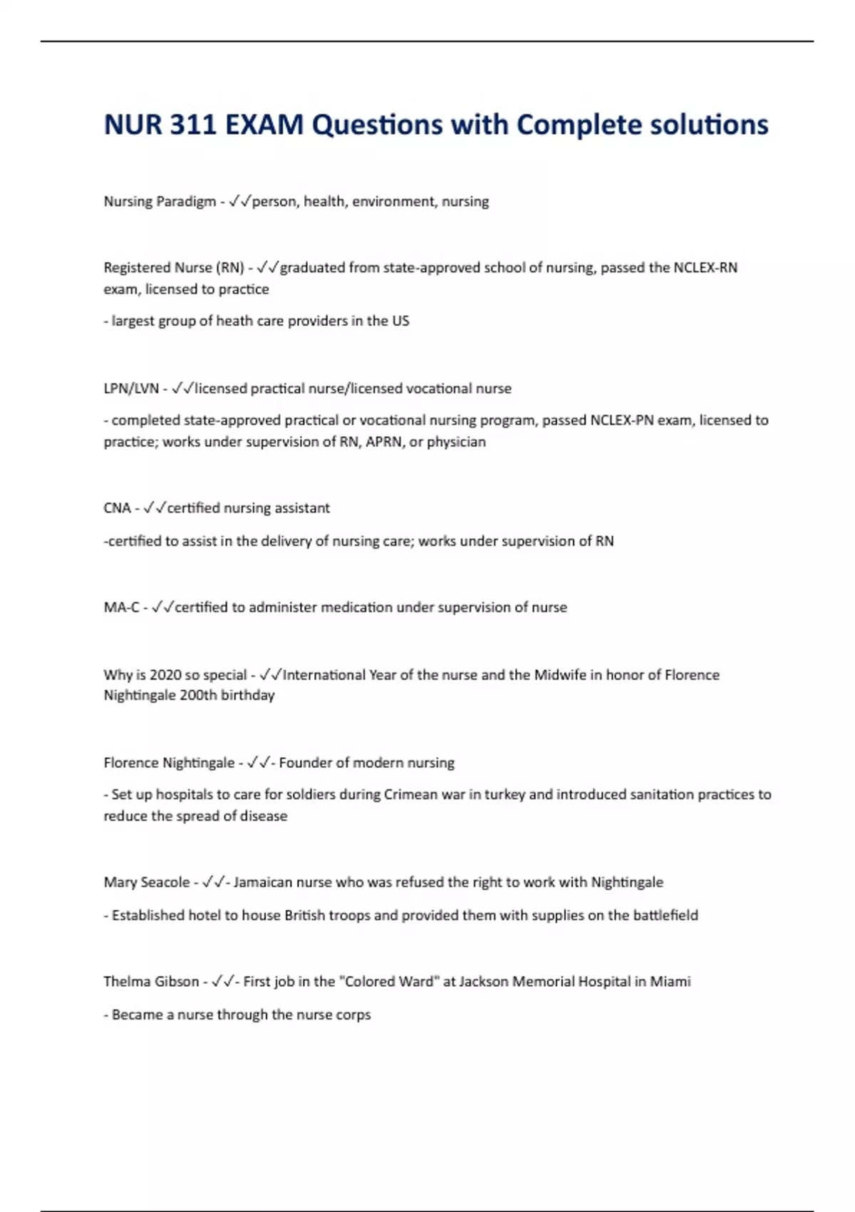 NUR 311 EXAM Questions with Complete solutions - NP - Nurse ...