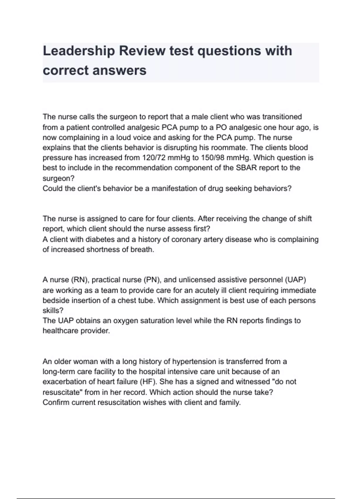 Leadership Review test questions with correct answers - Focus on ...