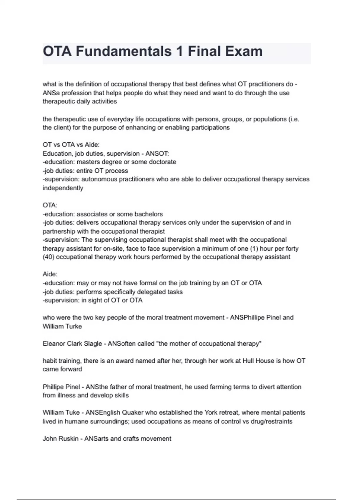 OTA Fundamentals 1 Final Exam questions and answers A+ score assured ...