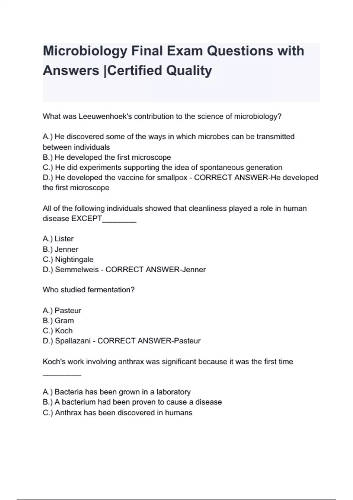 Microbiology Final Exam Questions with Answers /Certified Quality ...