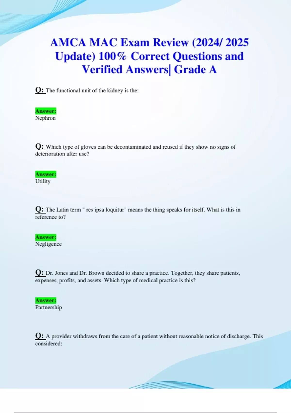 AMCA MAC Exam Review (2024/ 2025 Update) 100% Correct Questions and Verified Answers| Grade A ...
