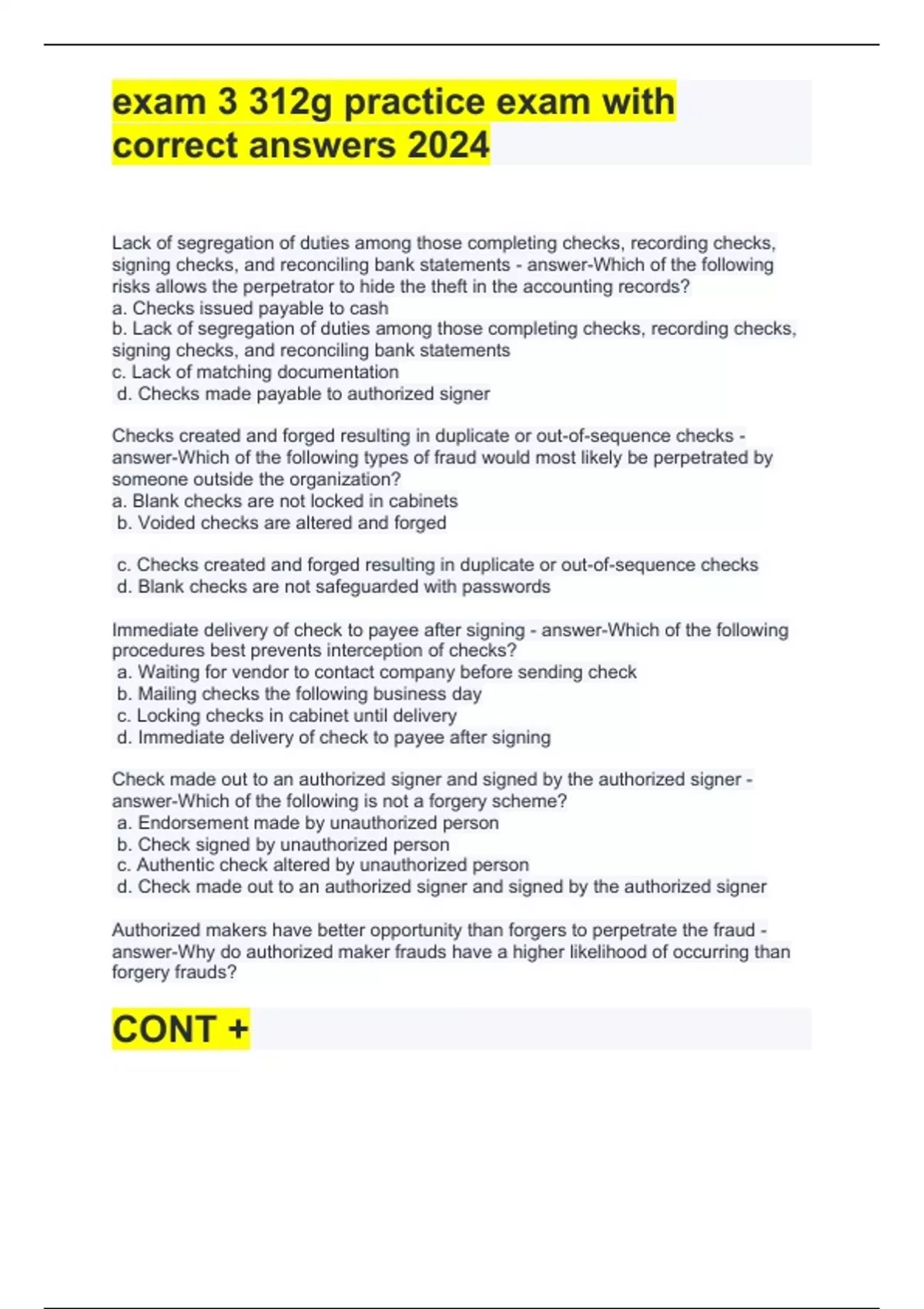 exam 3 312g practice exam with correct answers 2024 - INTACc - Stuvia US