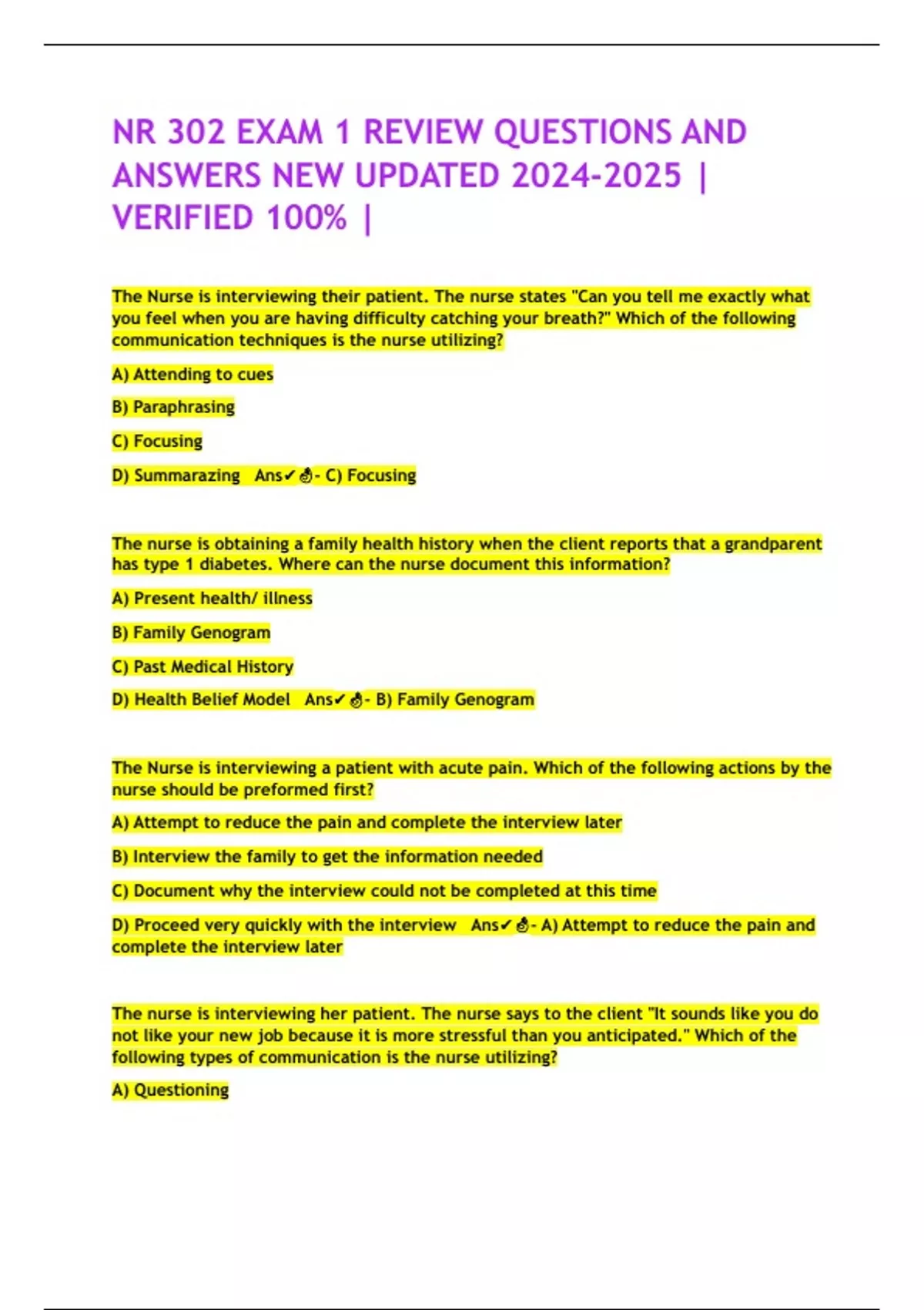NR 302 EXAM 1 REVIEW QUESTIONS AND ANSWERS NEW UPDATED | VERIFIED 100% ...