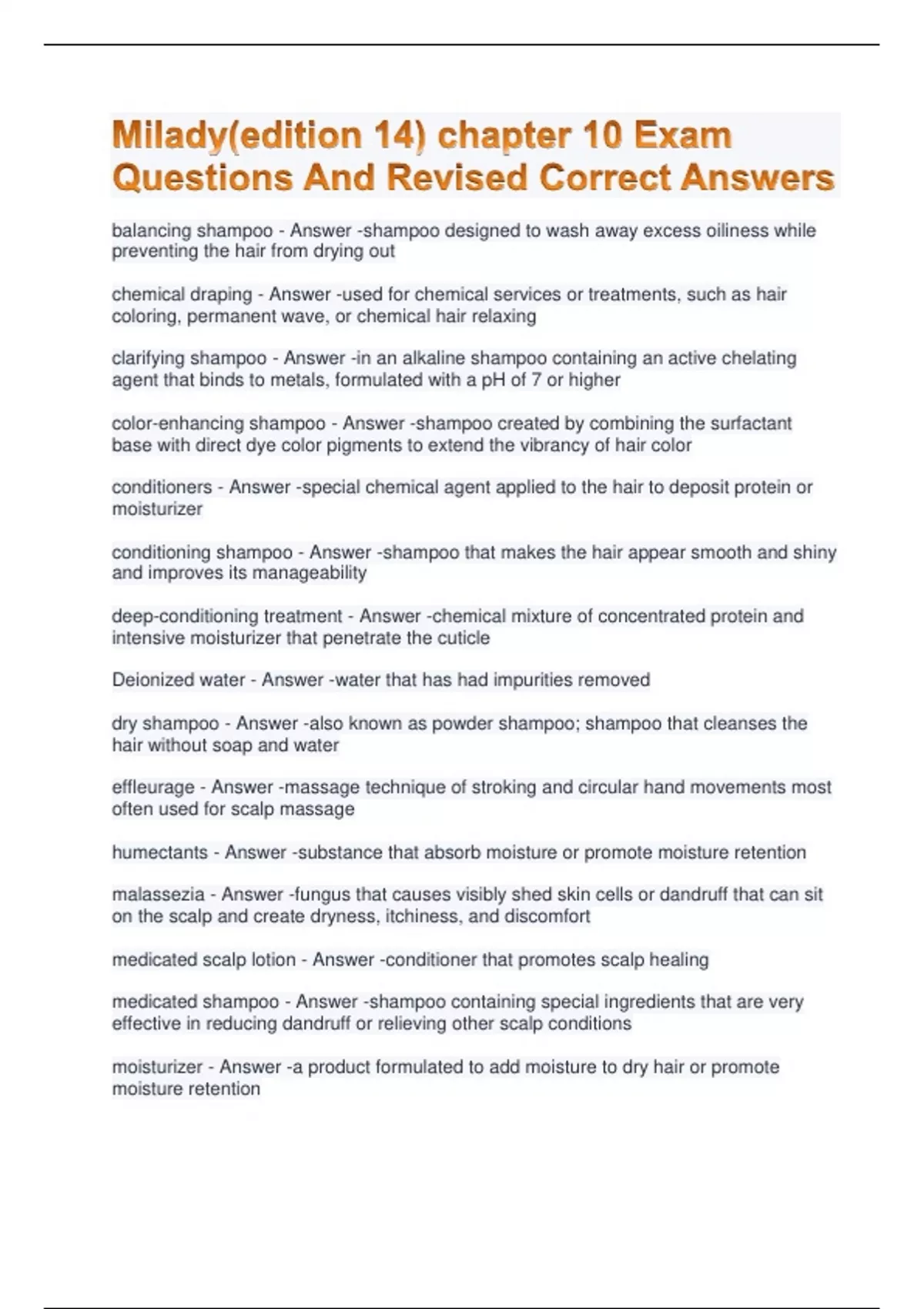 Milady(edition 14) chapter 10 Exam Questions And Revised Correct ...