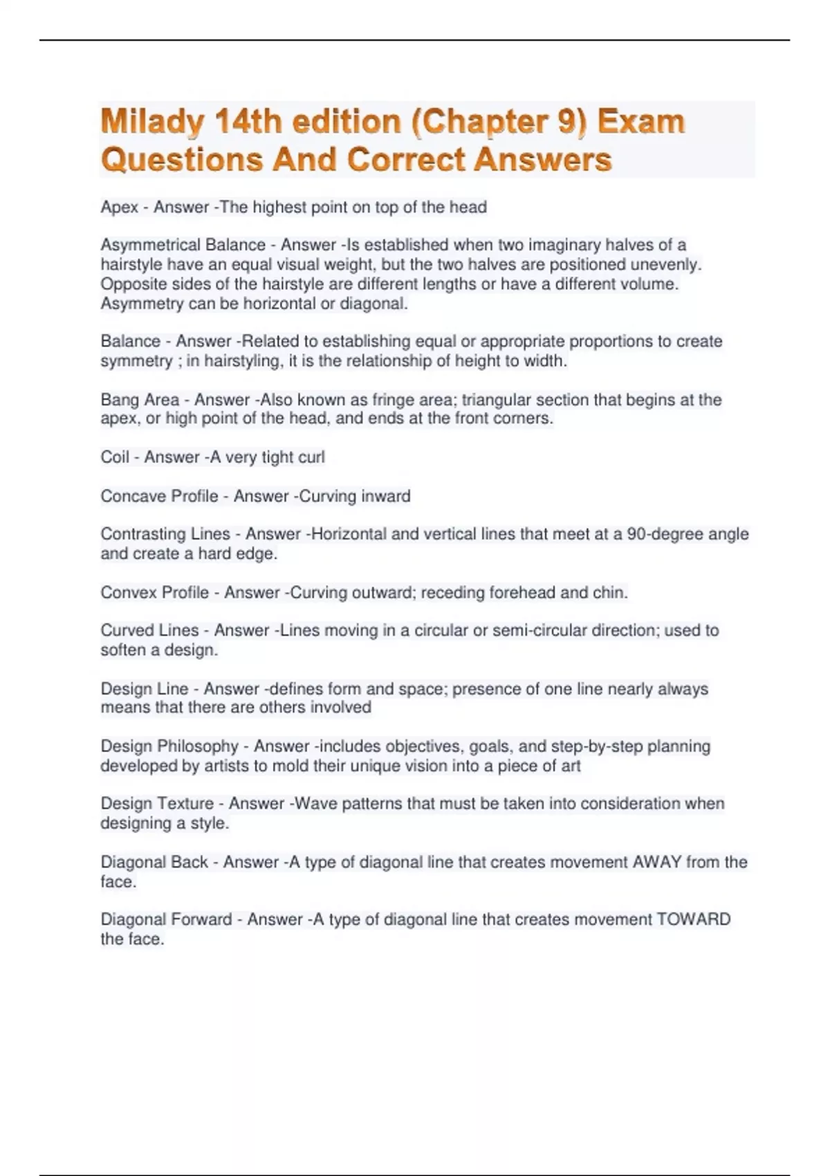 Milady 14th Edition Chapter 11 (Haircutting) Exam Questions And Revised Correct Answers - Milady ...