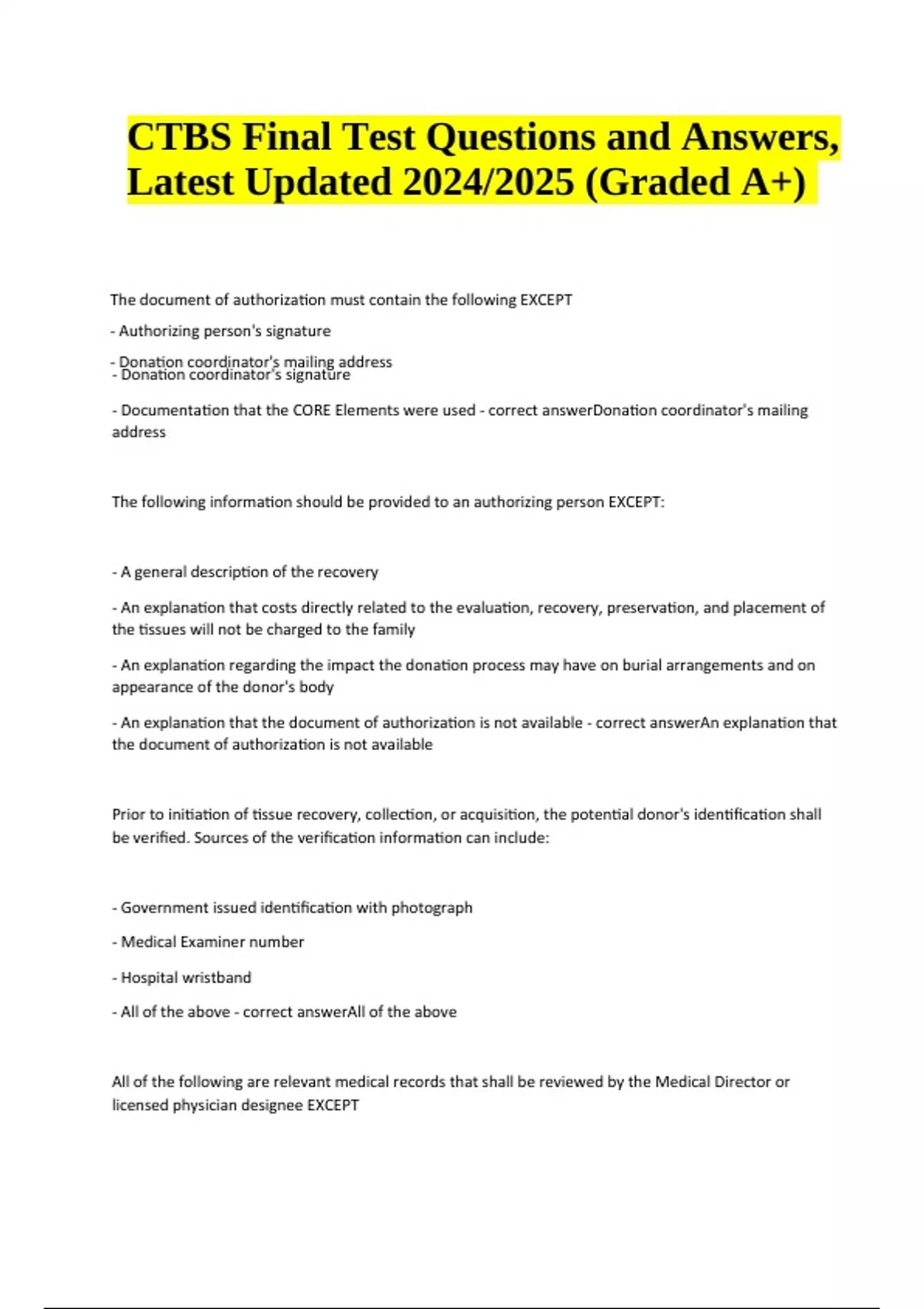 CTBS Practice Test Questions and Answers, Latest Updated 2024/2025 ...