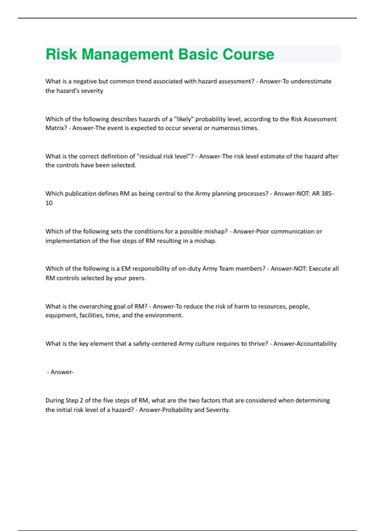 Risk Management Basic Course Questions And Answers. - Risk Management ...