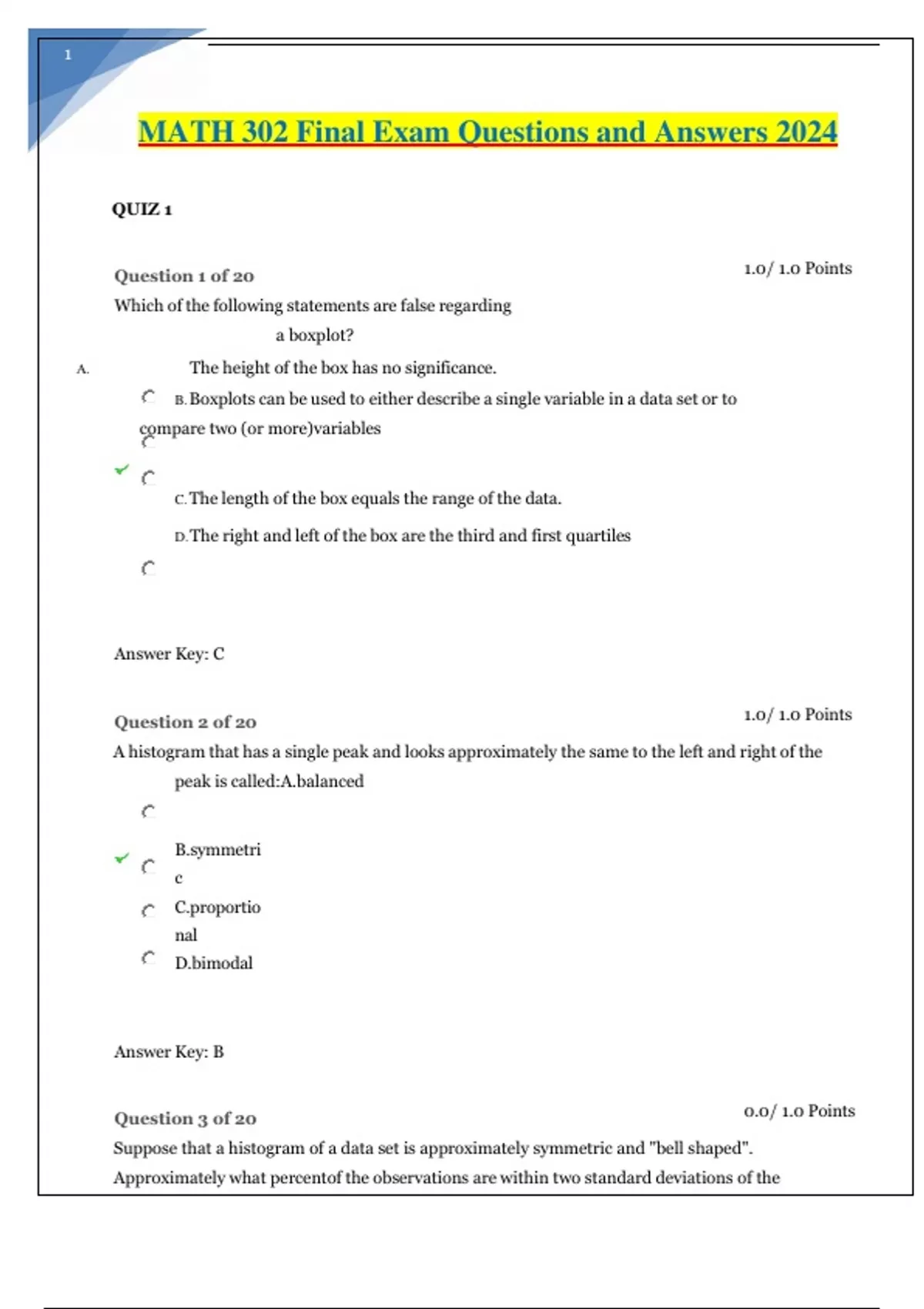 MATH 302 Final Exam Questions and Answers 2024 - MATH 302 - Stuvia US