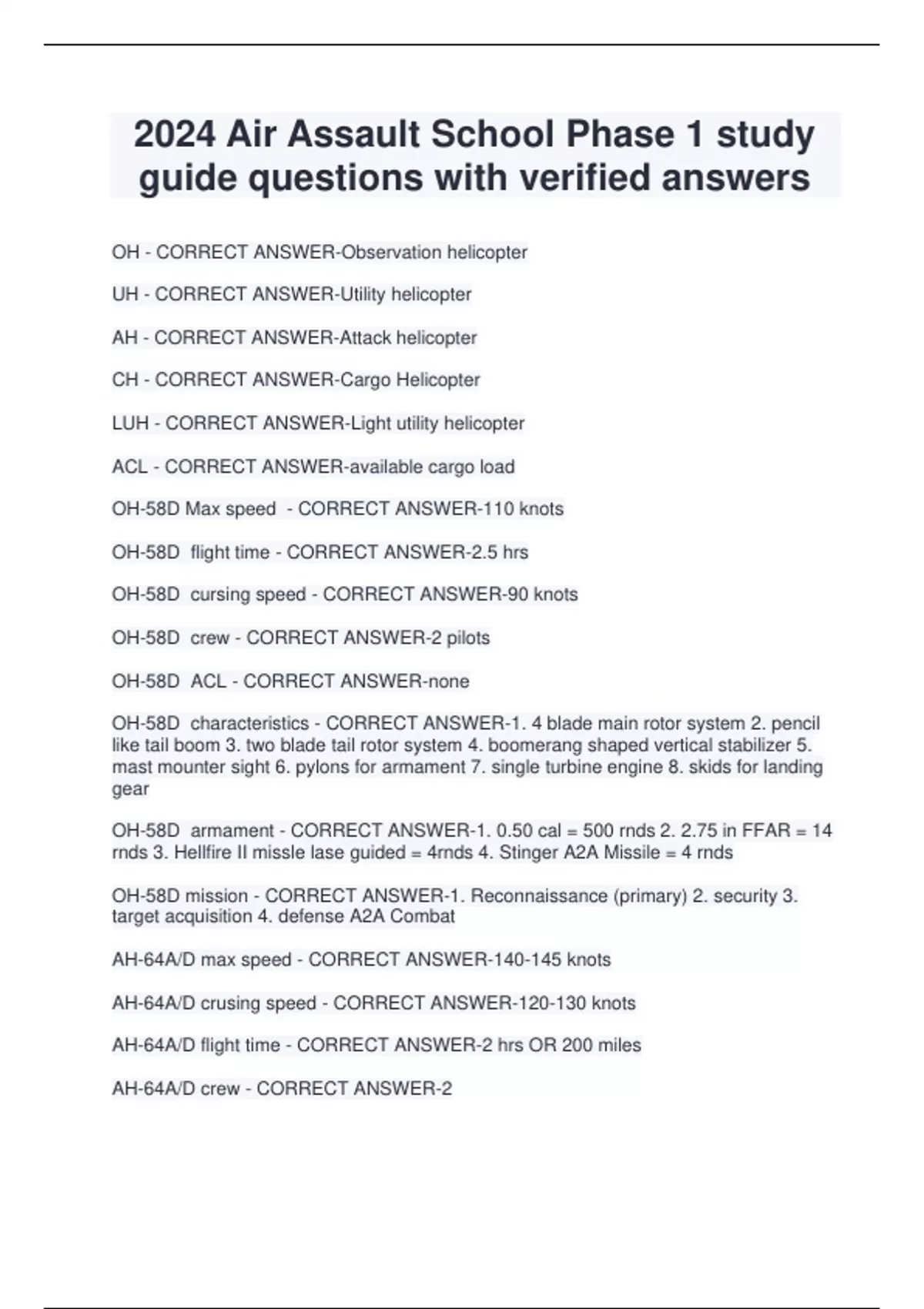 AH-64A/D ACL -CORRECT ANSWER-none AH-64A/D characteristics -CORRECT ...