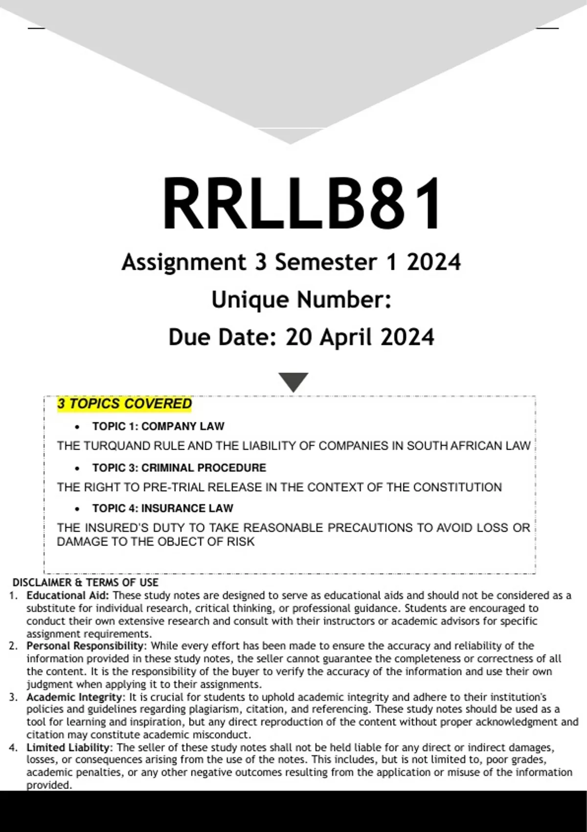 RRLLB81 Assignment 3 (FINAL REPORT ANSWERS) Semester 1 2024 ...