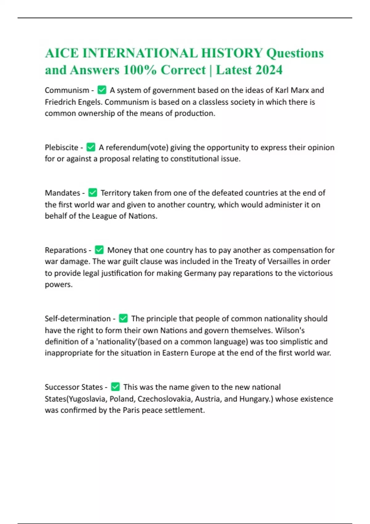 AICE INTERNATIONAL HISTORY Questions and Answers 100% Correct | Latest ...