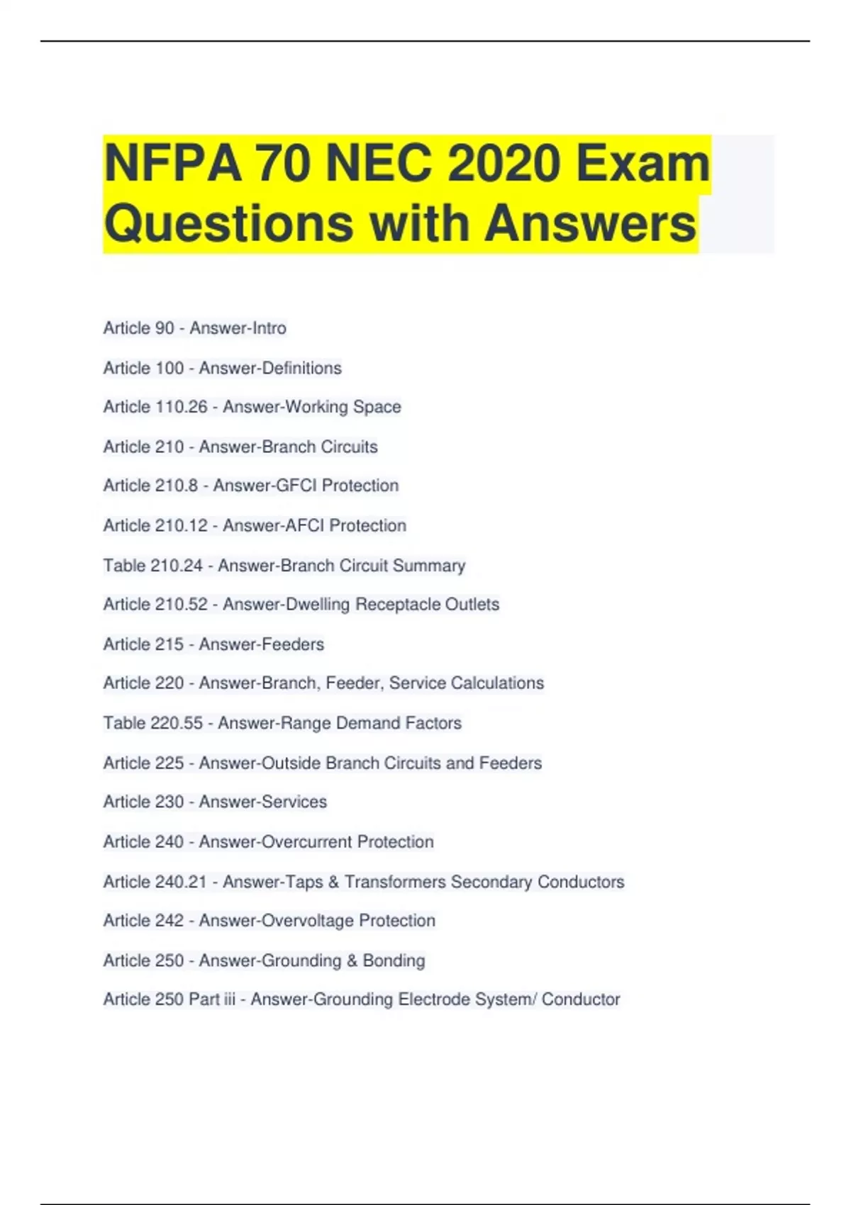 NFPA 70 NEC 2020 Exam Questions with Answers - NFPA 70 - Stuvia US