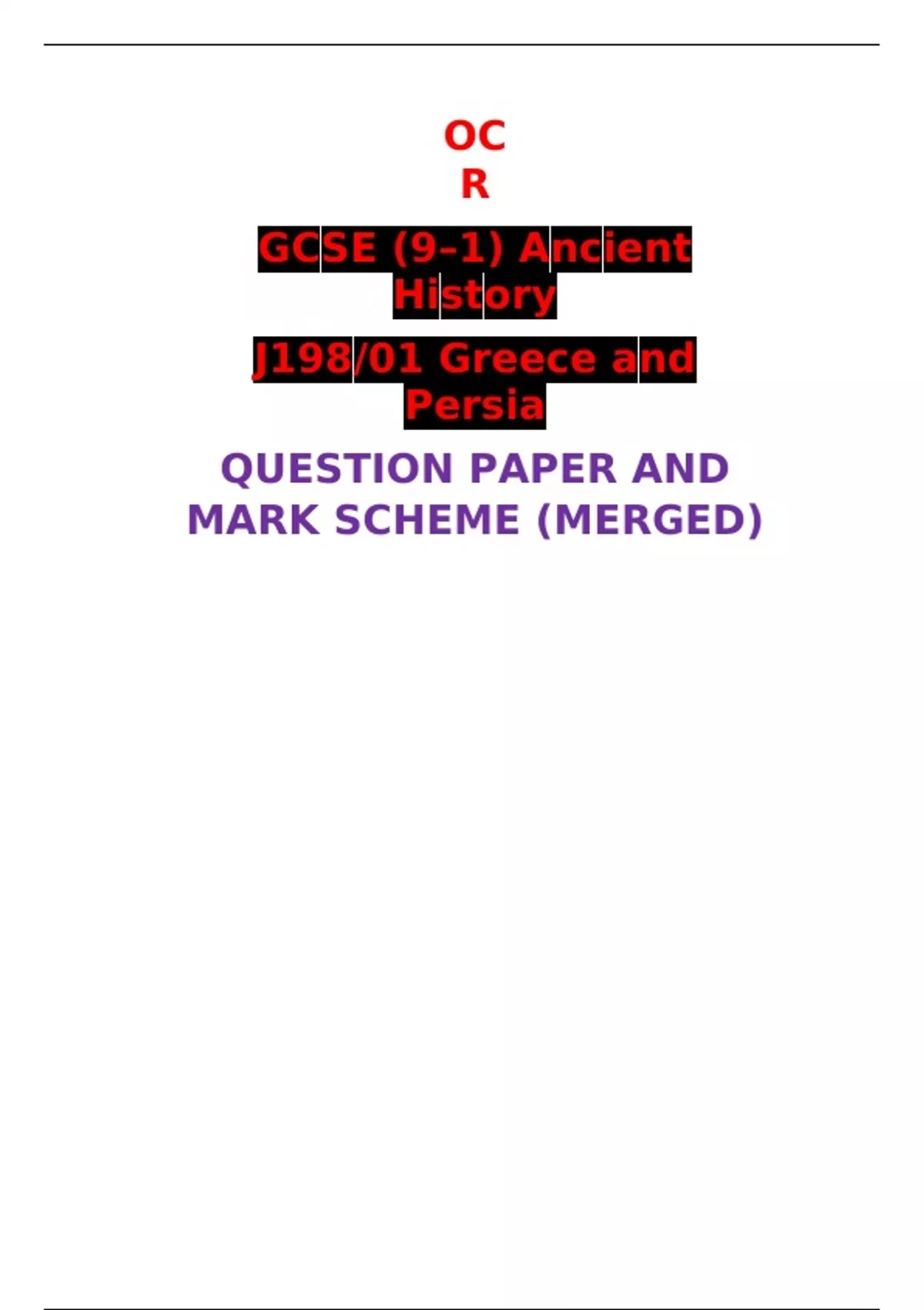 OCR GCSE (9–1) Ancient History J198/01 Greece and Persia QUESTION PAPER ...