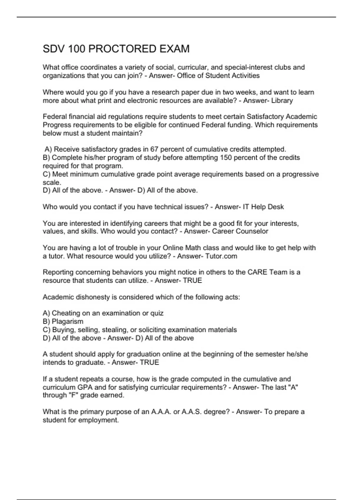 SDV 100 proctored exam Q&A 2024 - SDV 100 - Stuvia US