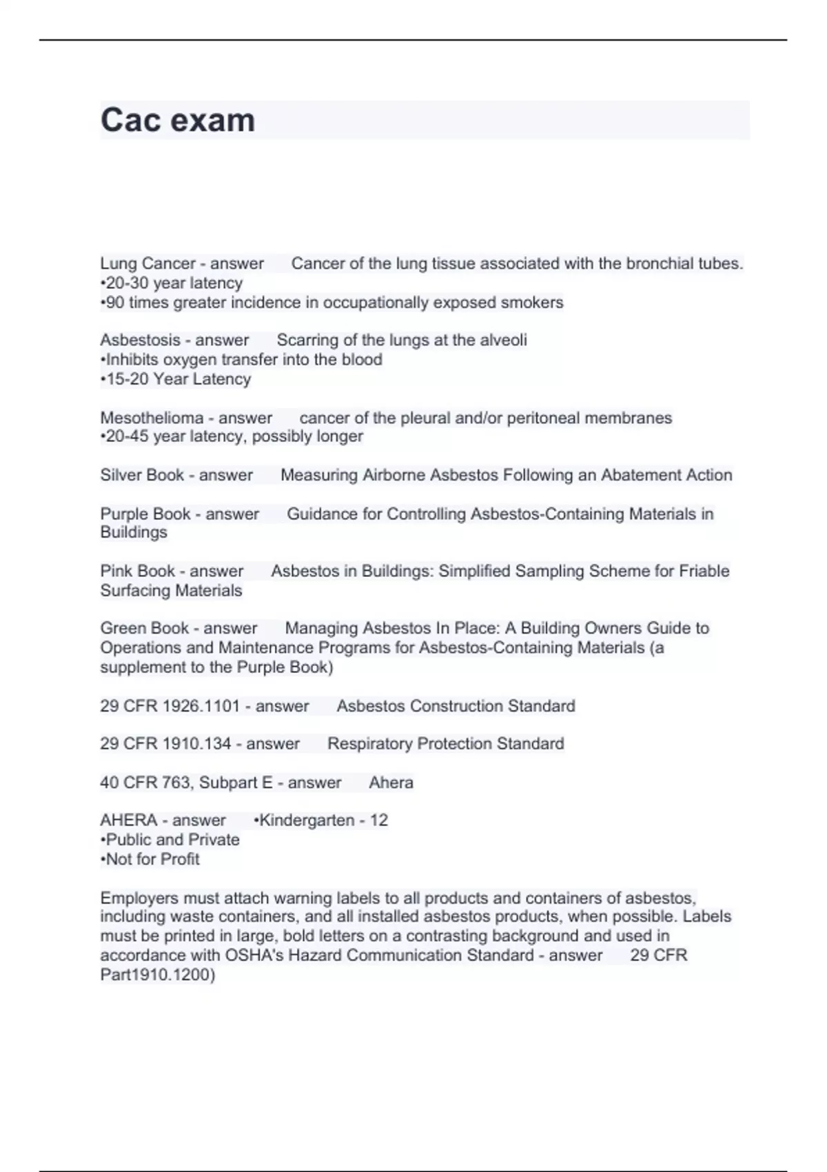 Cac exam Questions with correct Answers 2024 - Csst - Stuvia US