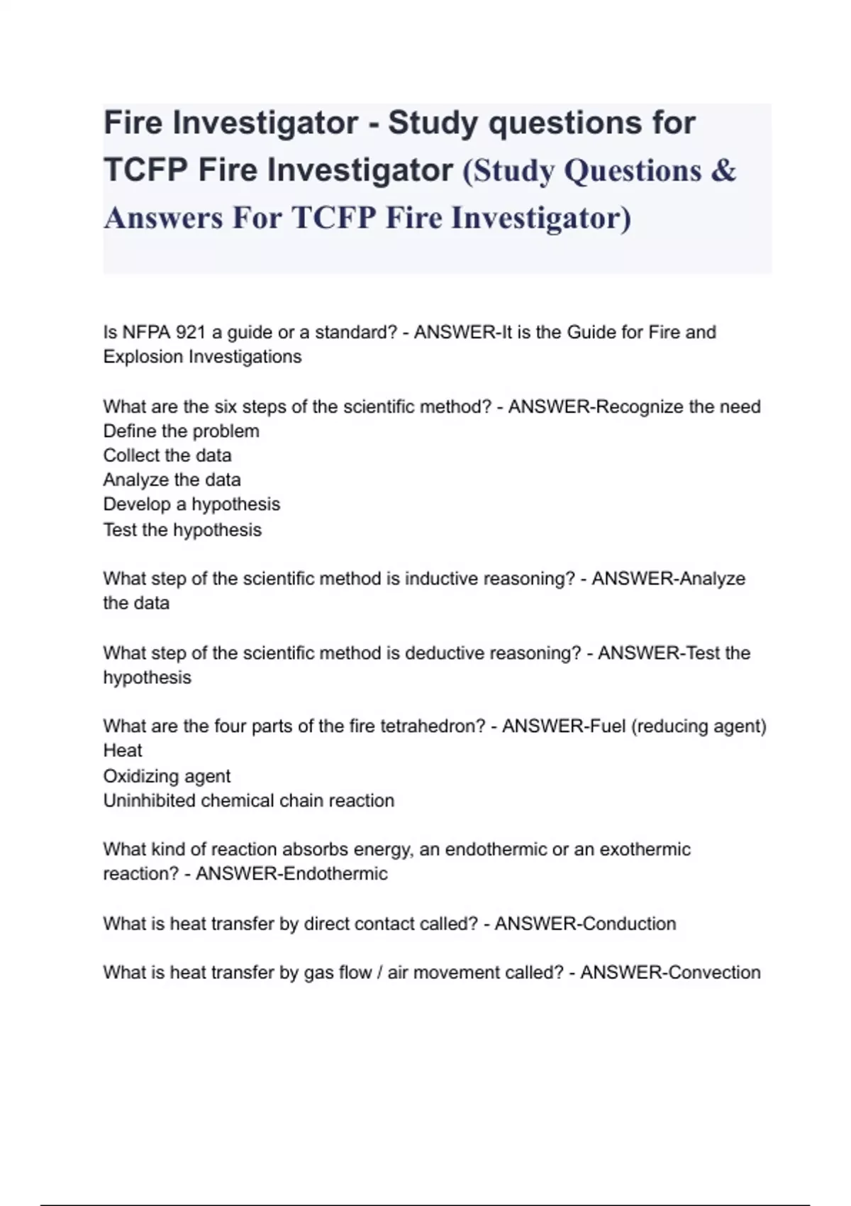 Fire Investigator - Study questions for TCFP Fire Investigator (Study ...