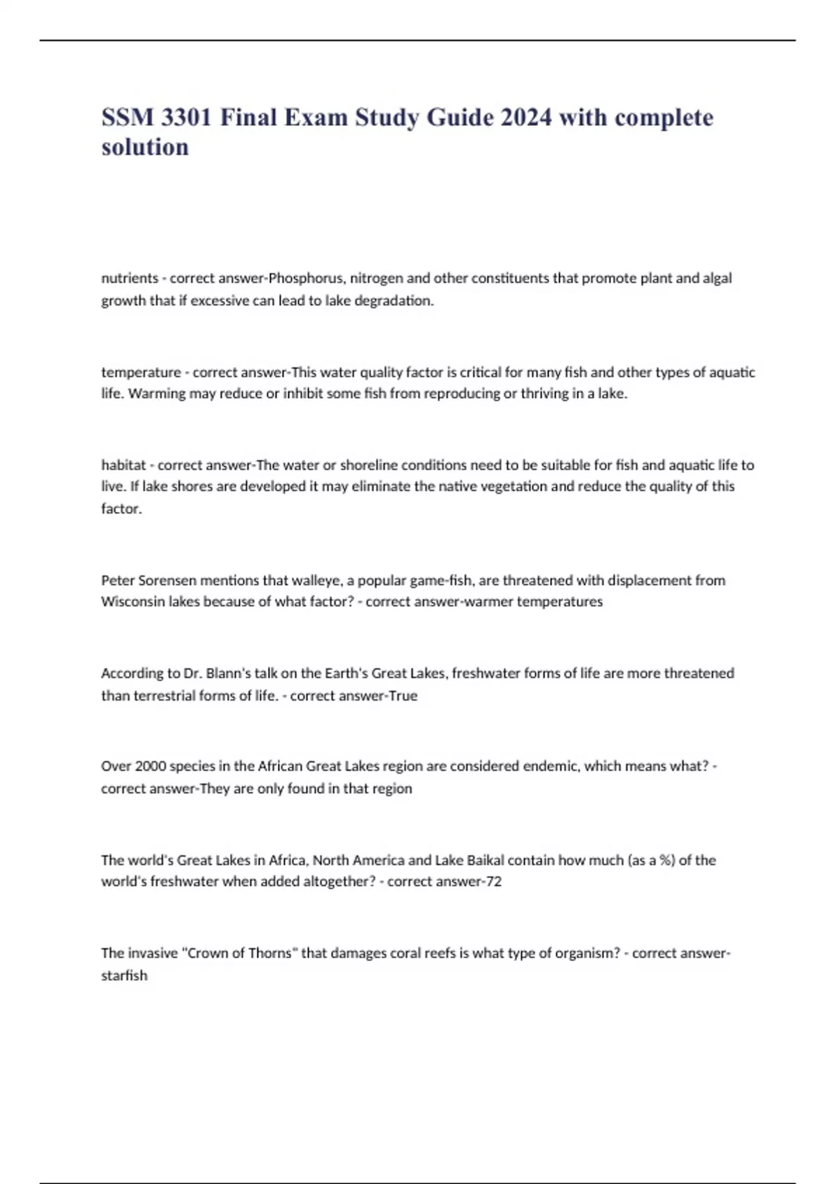 SSM 3301 Final Exam Study Guide 2024 with complete solution - SSM ...