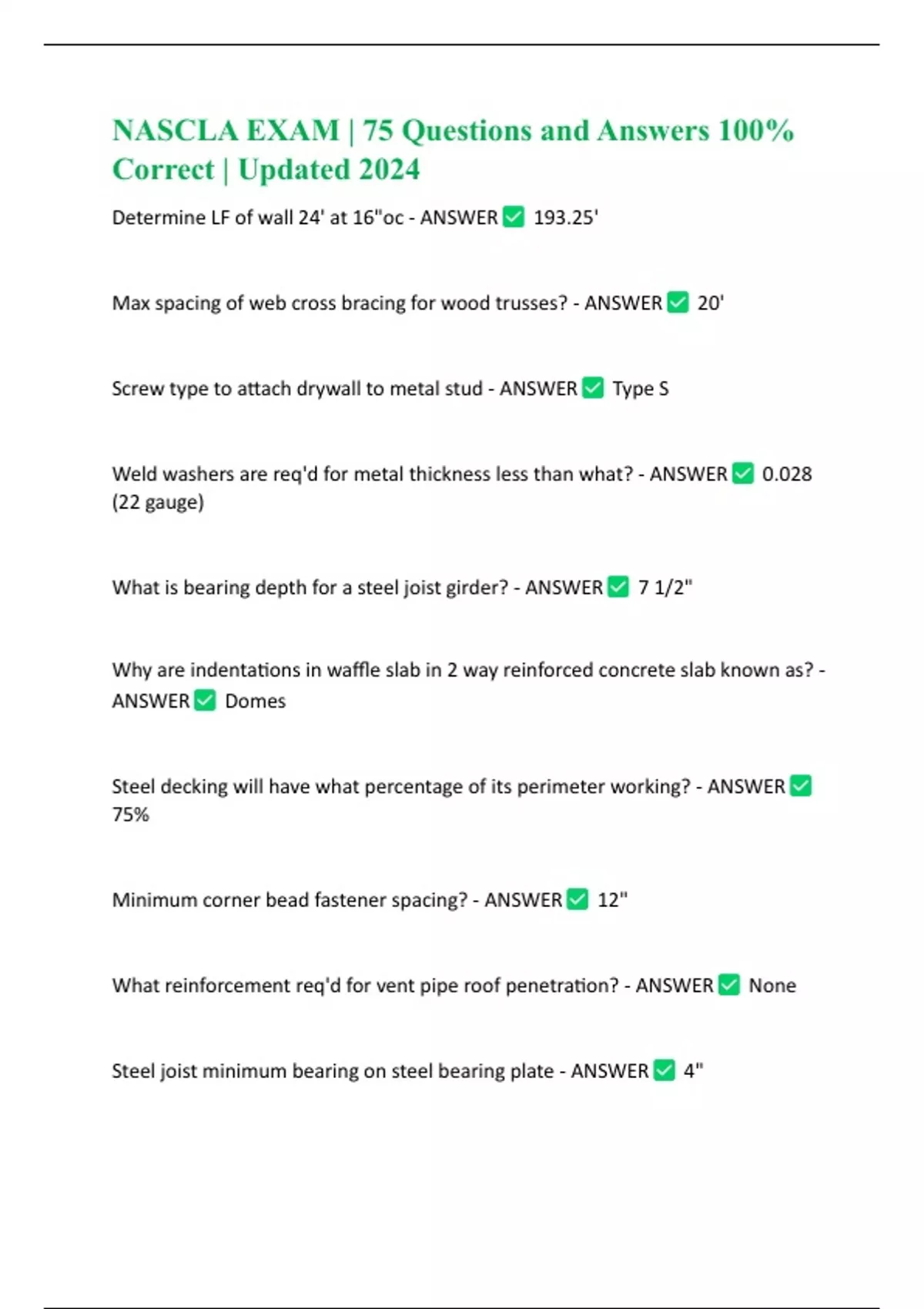 NASCLA EXAM | 75 Questions and Answers 100% Correct | Updated 2024 ...