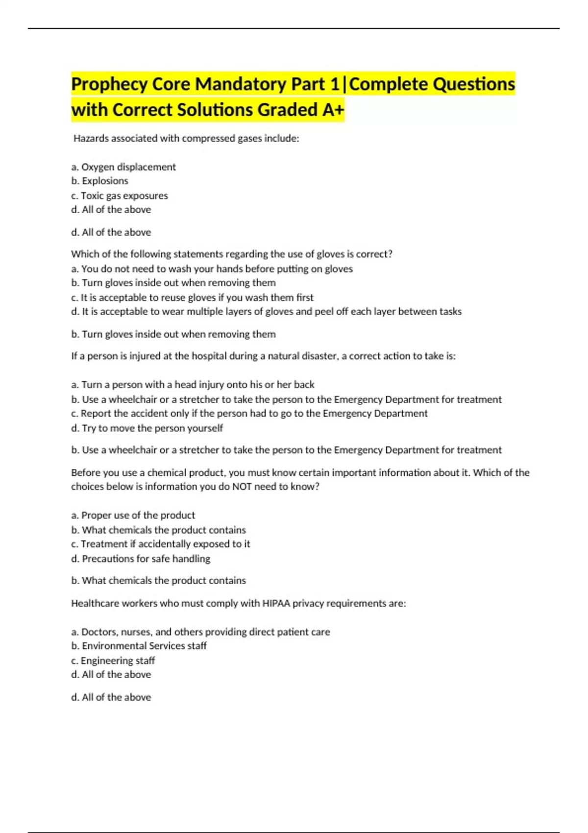 Prophecy Core Mandatory Part 1|Complete Questions with Correct ...