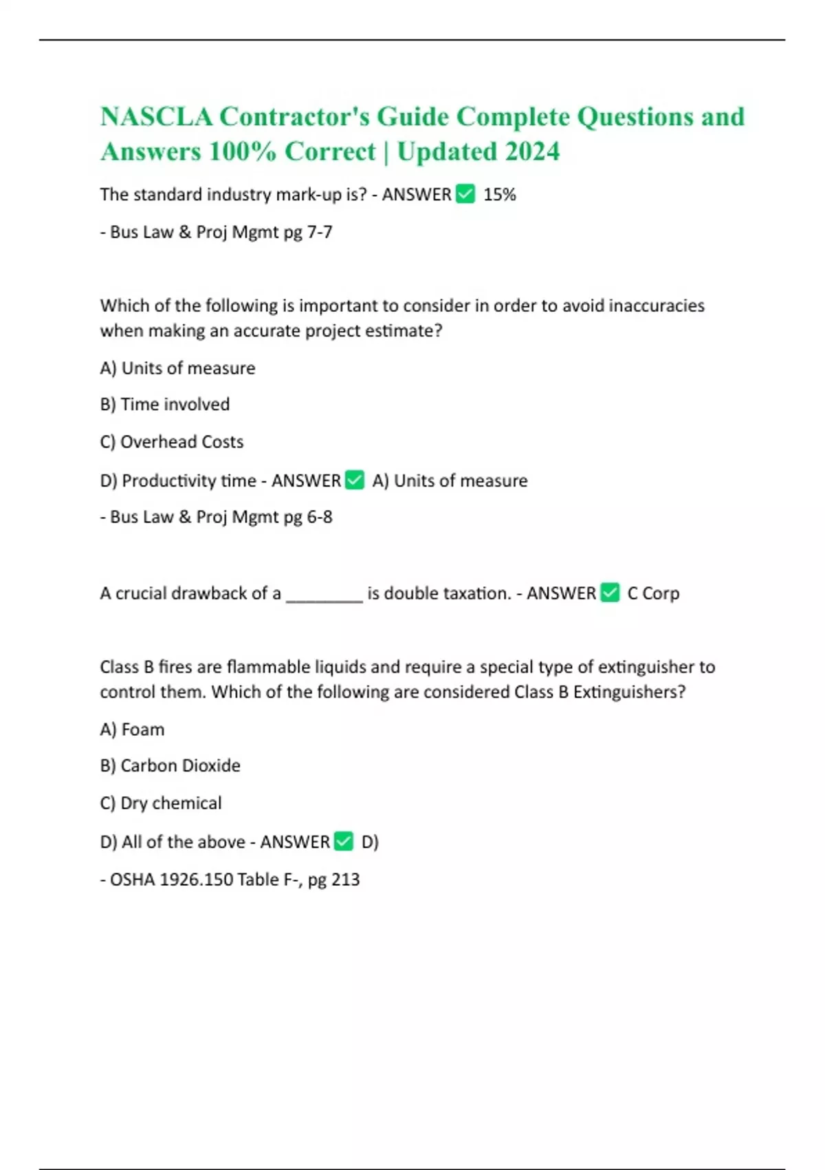 NASCLA Contractor's Guide Complete Questions and Answers 100% Correct ...