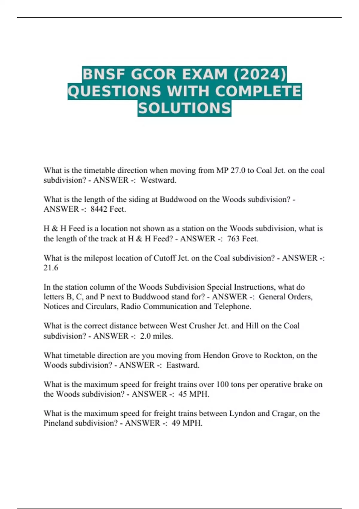 BNSF GCOR EXAM (2024) QUESTIONS WITH COMPLETE SOLUTIONS - BNSF GCOR ...