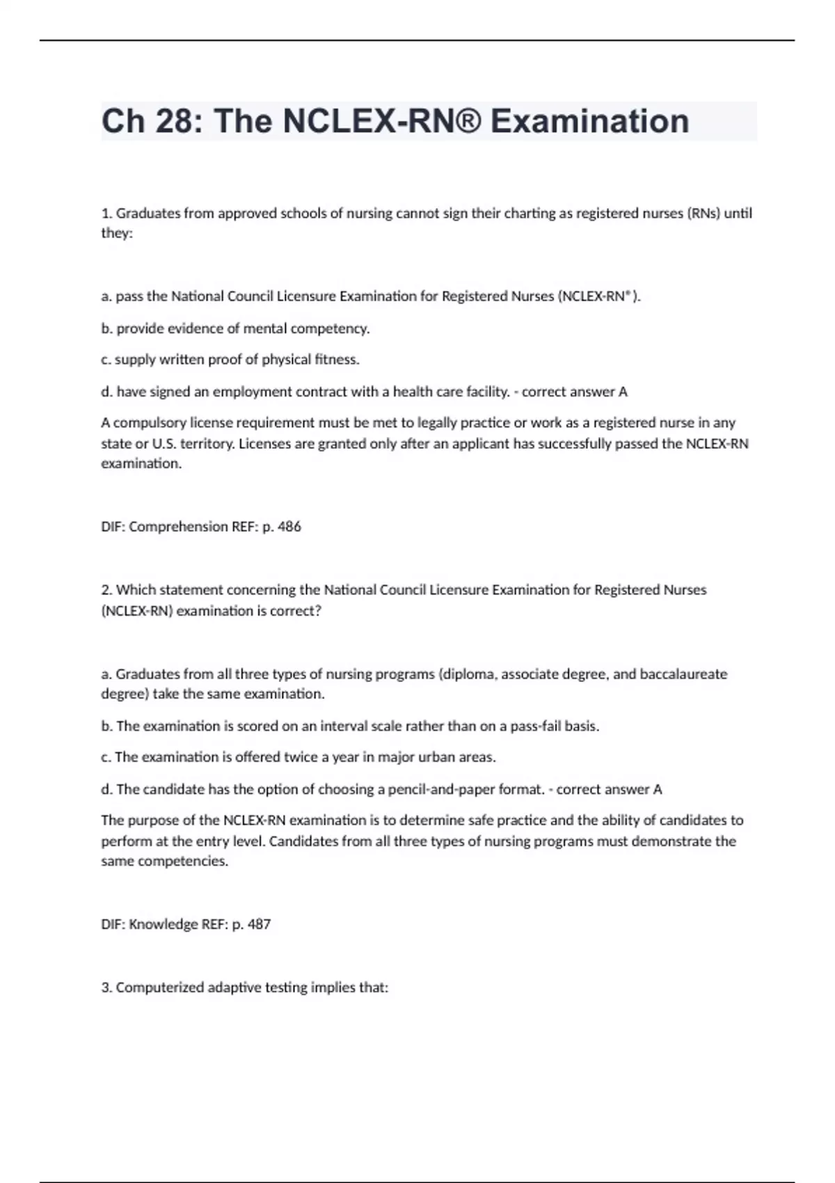 Ch 28: The NCLEX-RN® Examination questions with answers - NCLEX-RN - Stuvia US