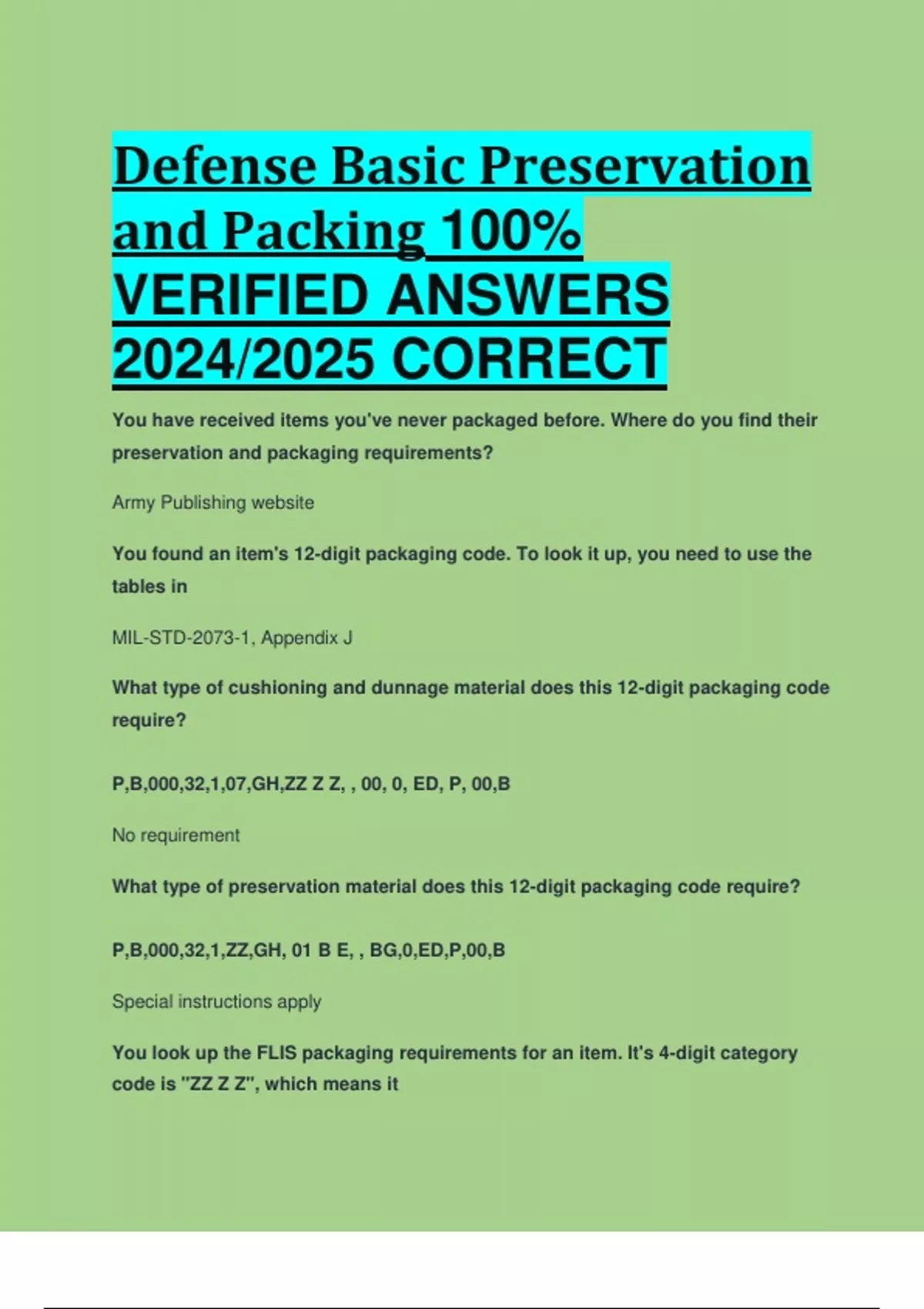 BEST REVIEW Defense Basic Preservation and Packing 100% VERIFIED ANSWERS 2024/2025 CORRECT ...