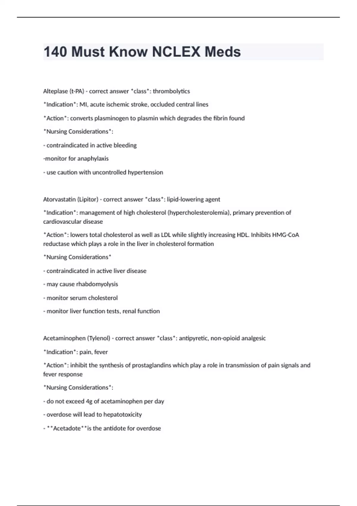 140 Must Know NCLEX Meds questions with correct answers 2024 - NCLEX-RN ...