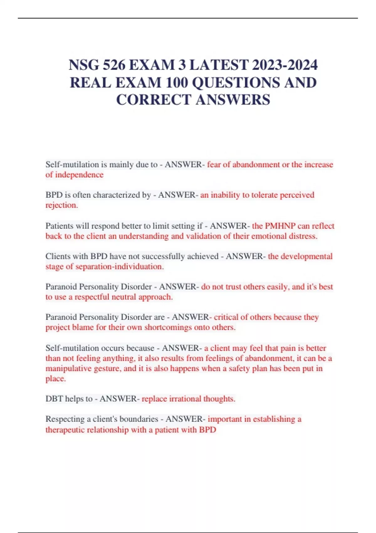 NSG 526 EXAM 3 LATEST REAL EXAM 100 QUESTIONS AND CORRECT ANSWERS - NSG ...