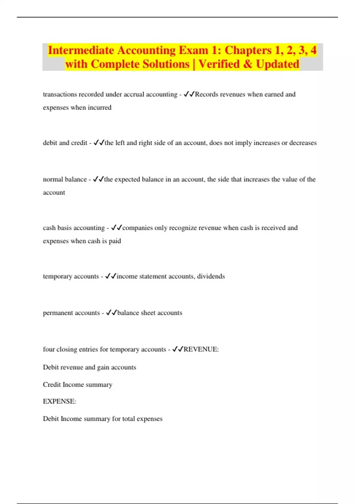 Intermediate Accounting Exam 1: Chapters 1, 2, 3, 4 with Complete Solutions | Verified & Updated ...