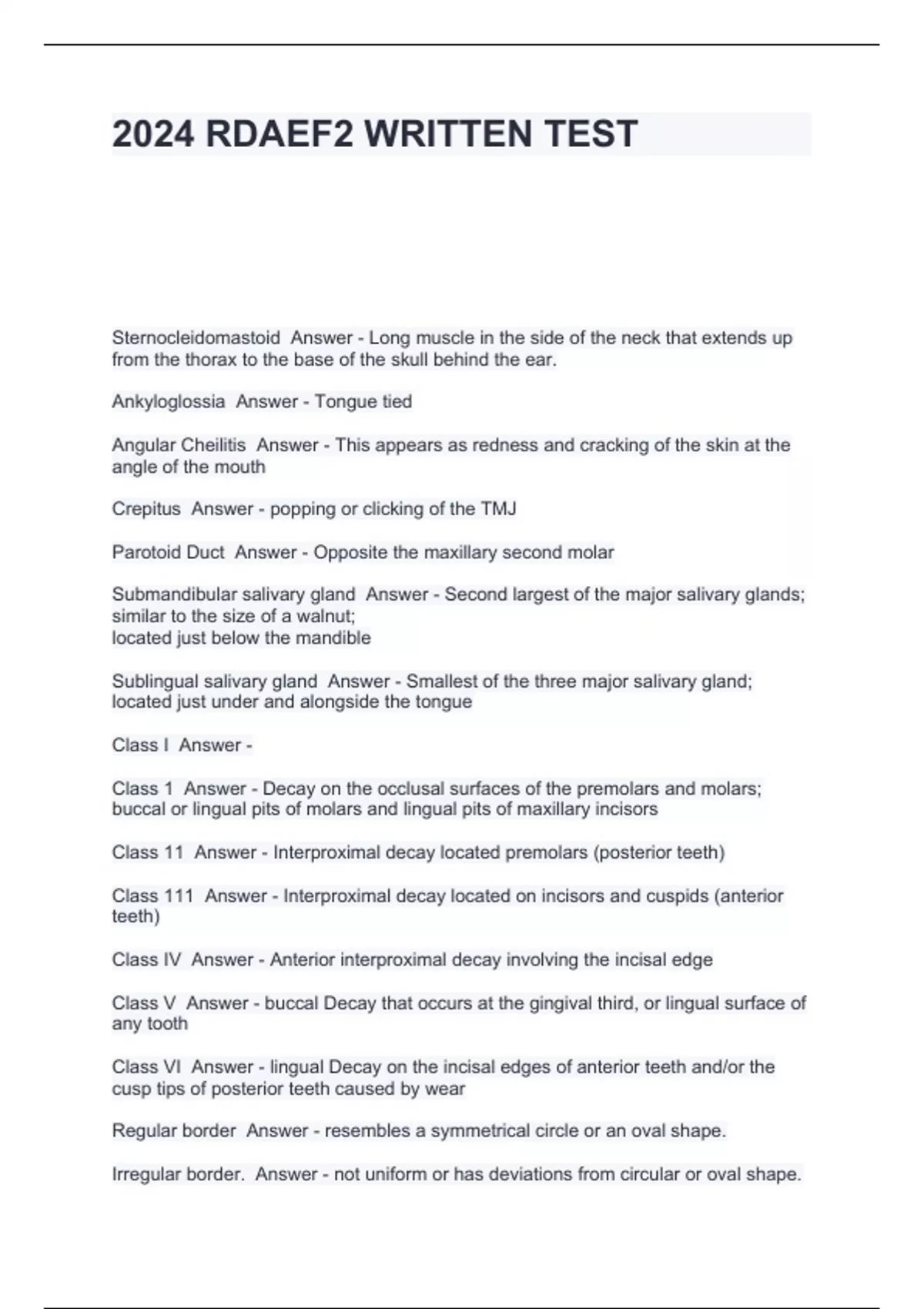 2024 RDAEF2 WRITTEN TEST - RDAEF2 - Stuvia US