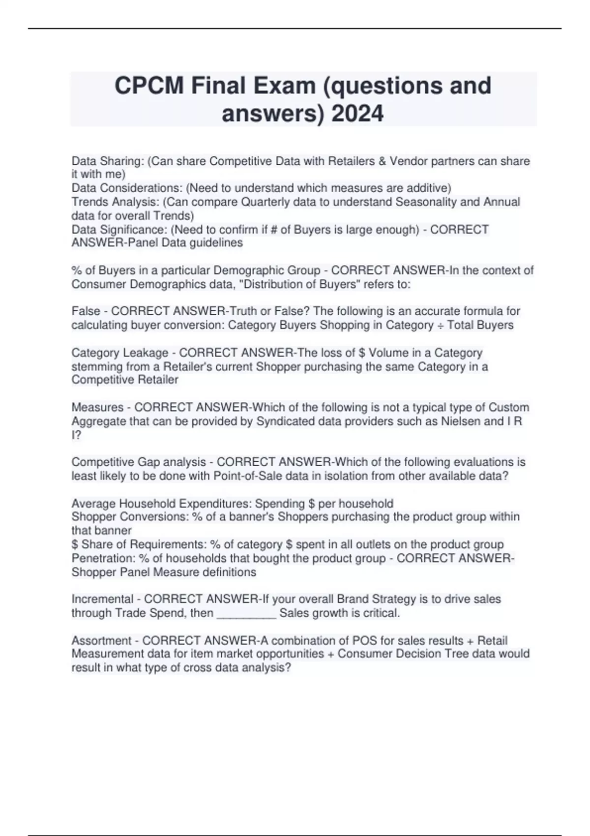 CPCM Final Exam (questions and answers) 2024 - CPCM - Stuvia US