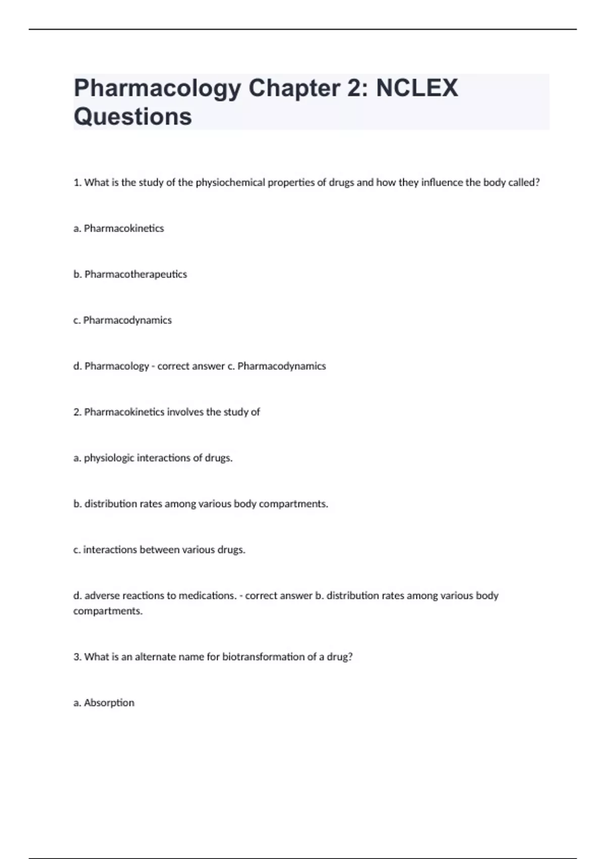 Pharmacology Chapter 2: NCLEX Questions with answers - Pharmacology ...