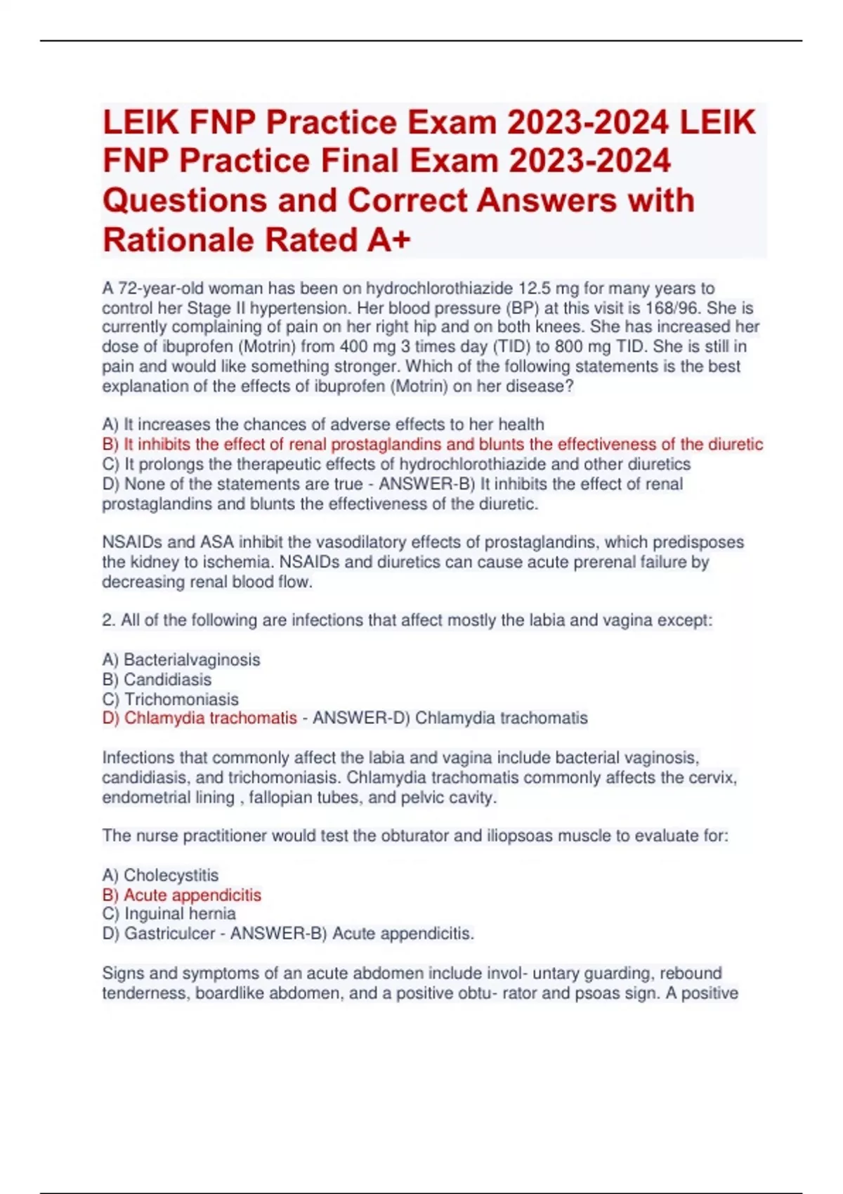 LEIK FNP Practice Exam LEIK FNP Practice Final Exam Questions and ...