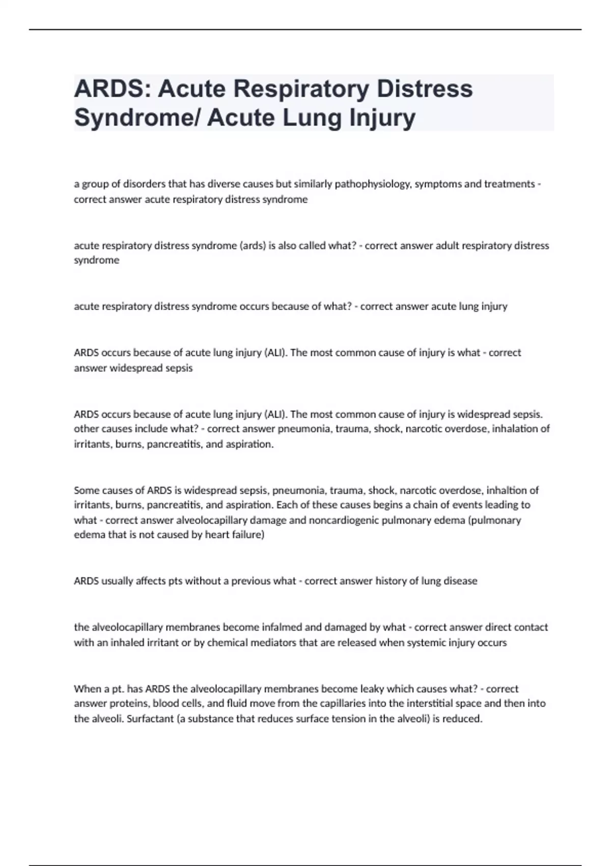ARDS: Acute Respiratory Distress Syndrome/ Acute Lung Injury correctly ...