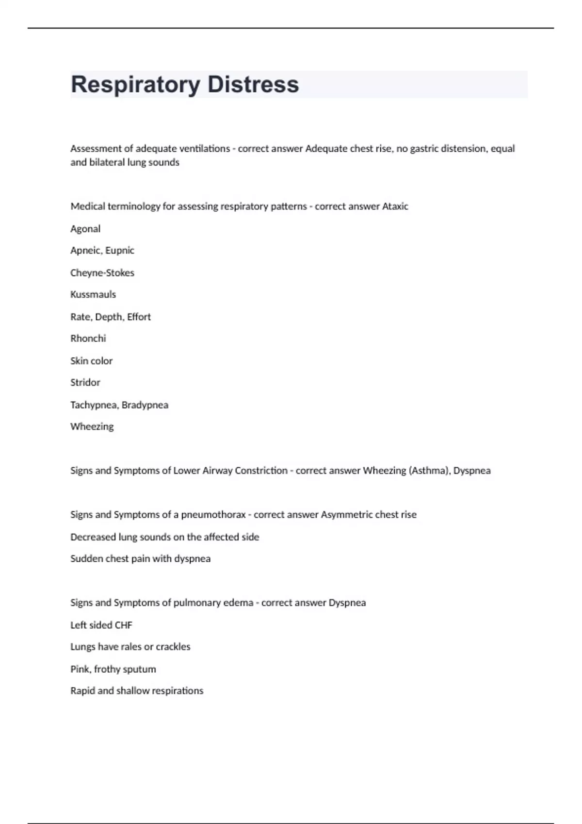 Respiratory Distress questions with answers graded A+ - Ards nclex ...