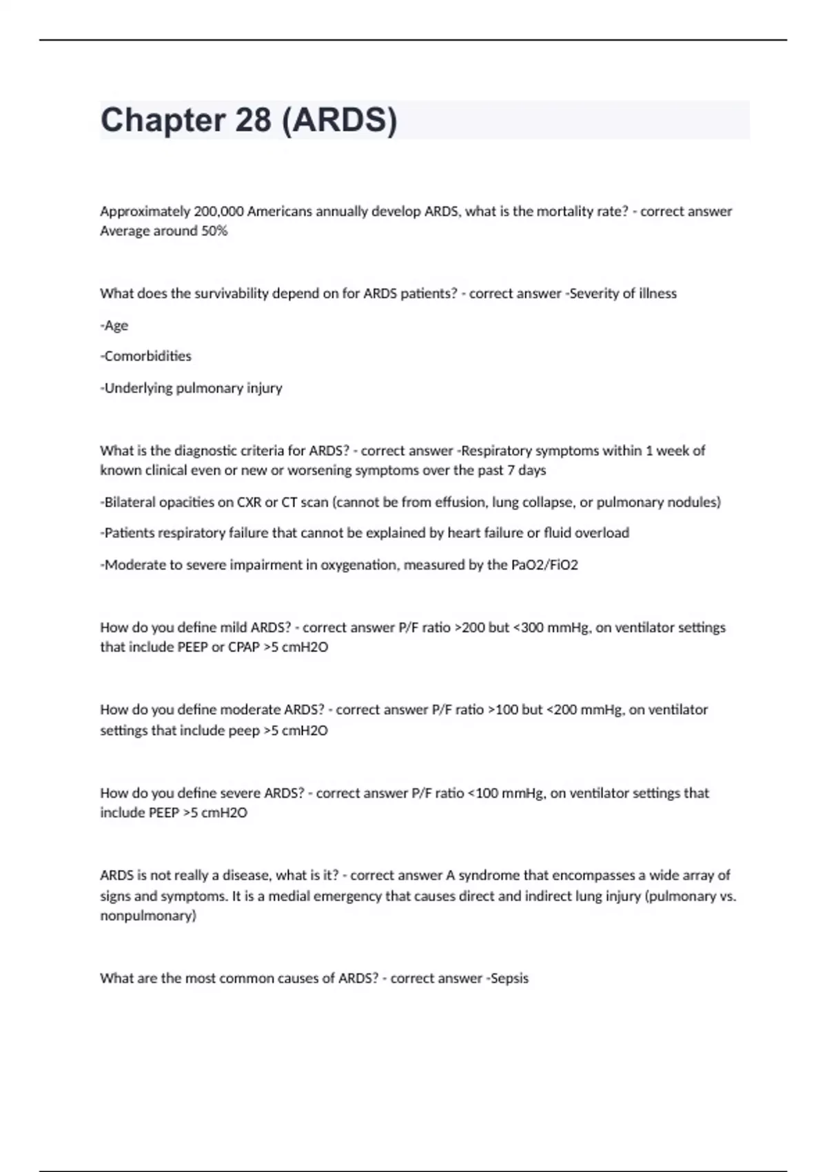 Chapter 28 (ARDS) with complete solutions 2024 - ARDS nclex - Stuvia US