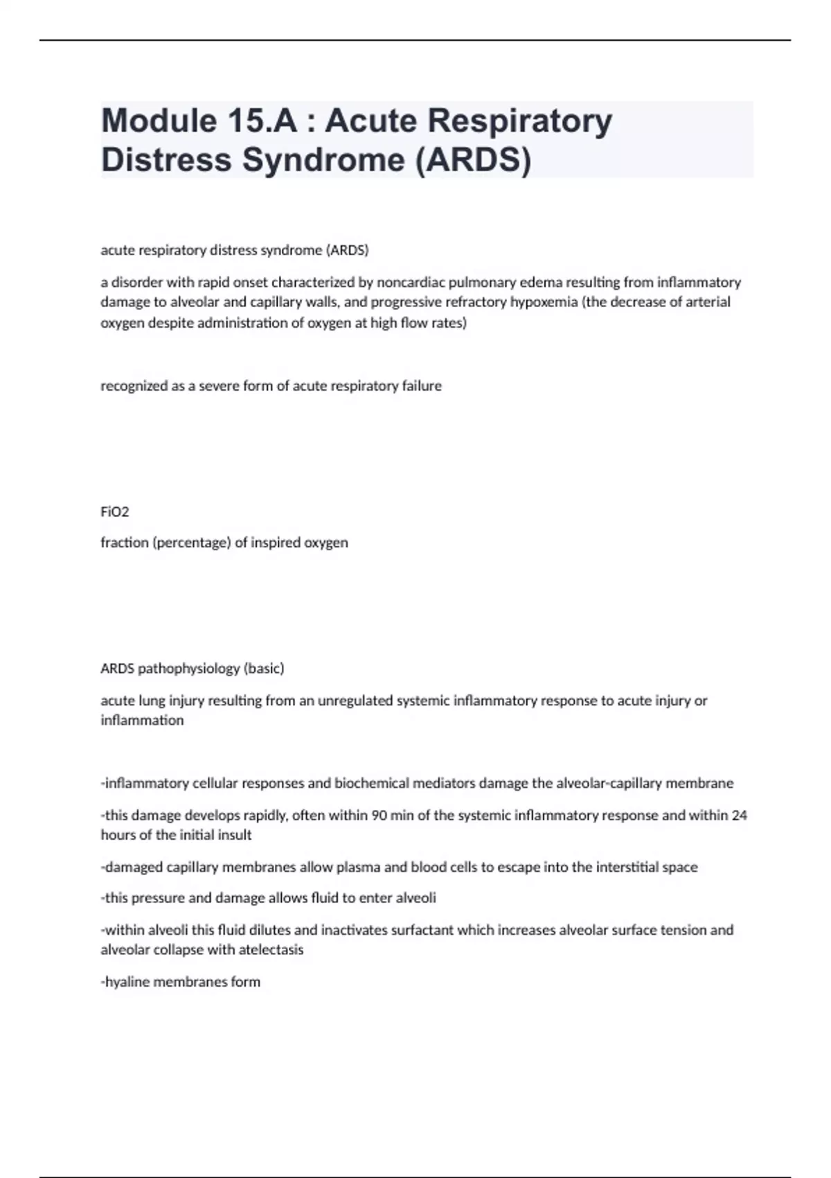 Module 15.A : Acute Respiratory Distress Syndrome (ARDS) well solved ...