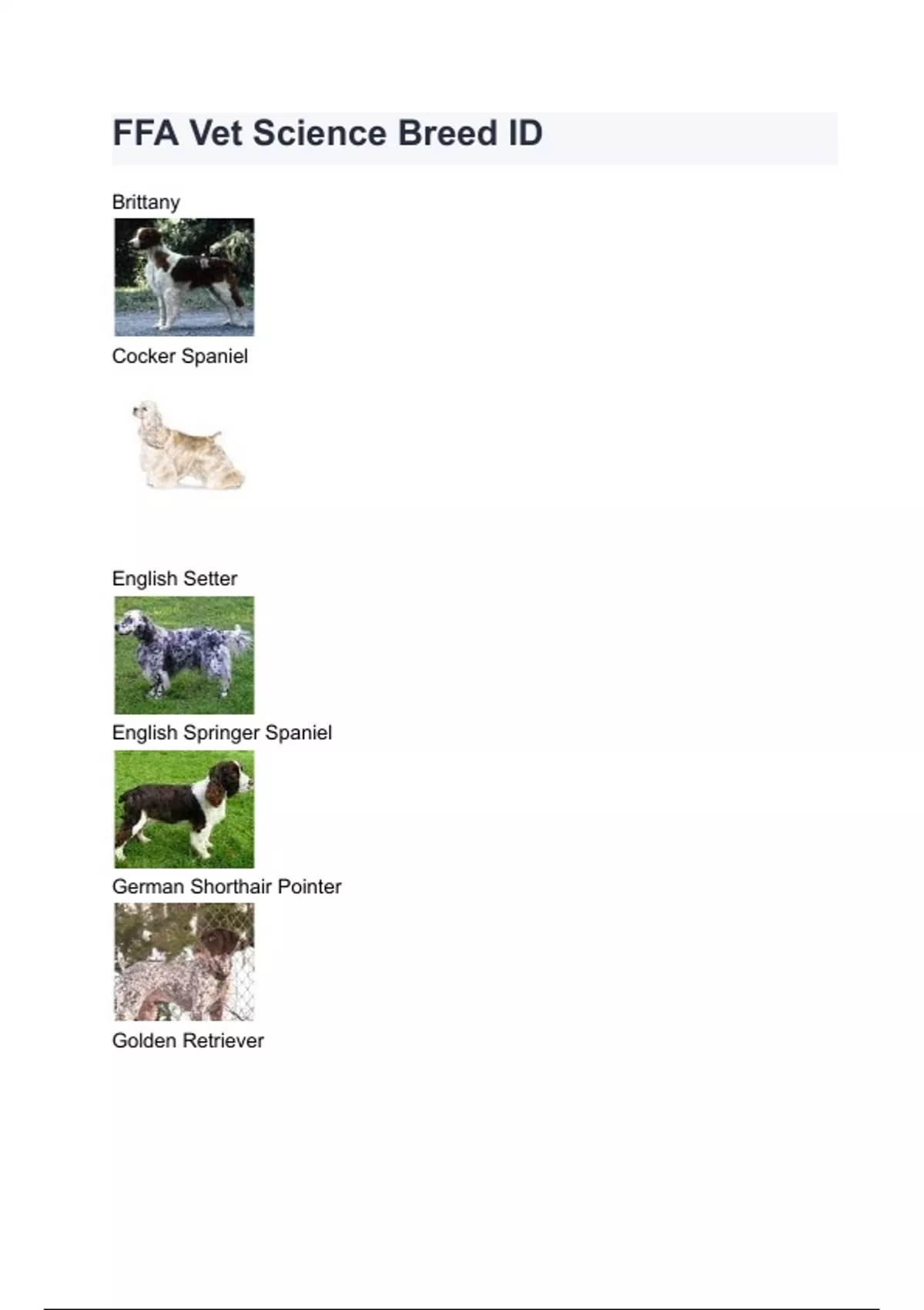 FFA Veterinary Science CDE Breed Species Identification with complete ...