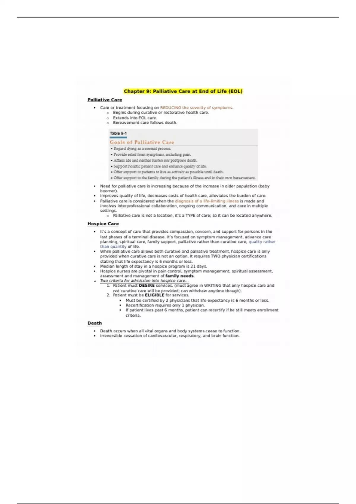 Nurs 3100 - Simplified Palliative care notes - NURS 3100 - Stuvia US