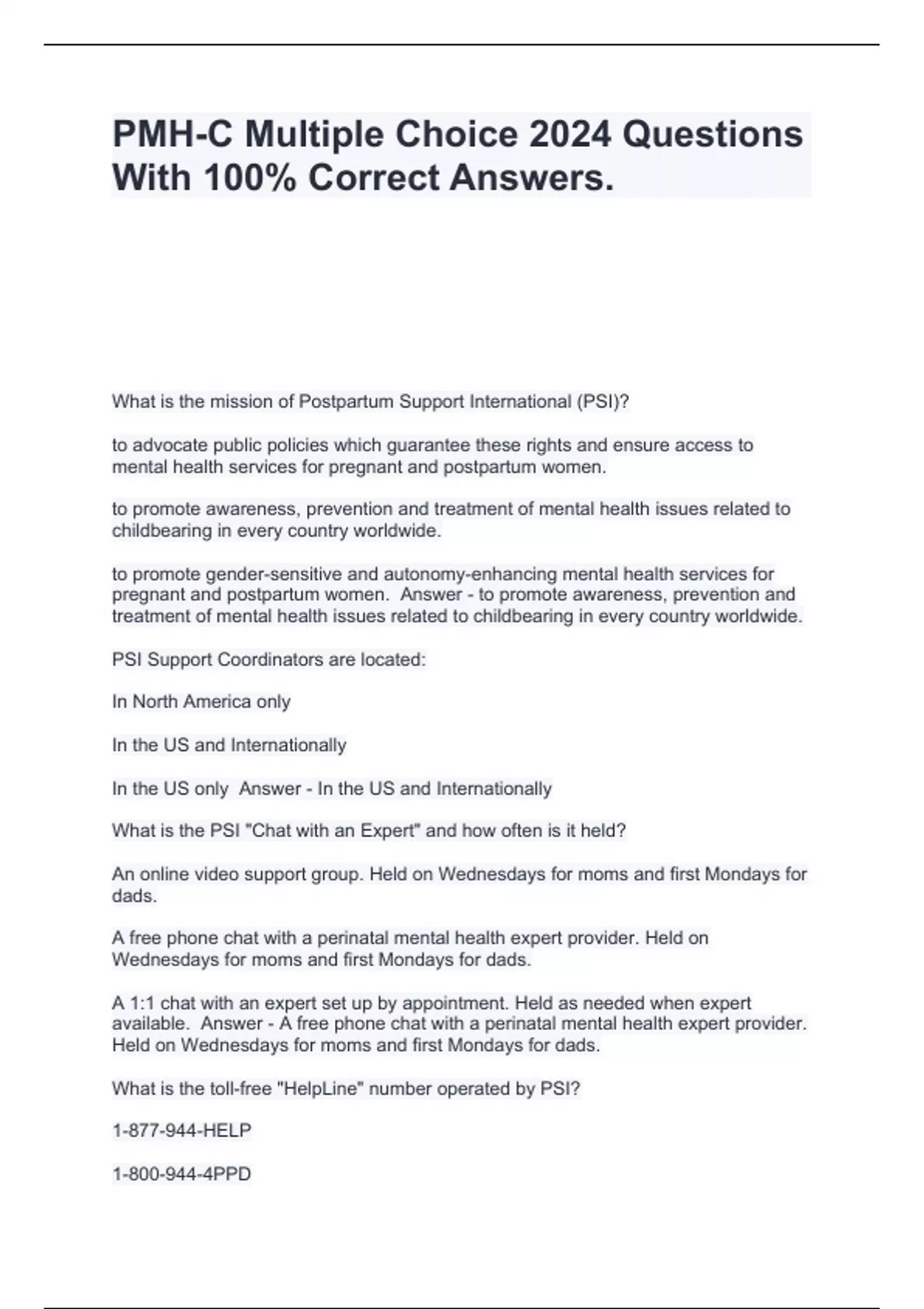 PMH-C Multiple Choice 2024 Questions With 100% Correct Answers. - PMH-C ...