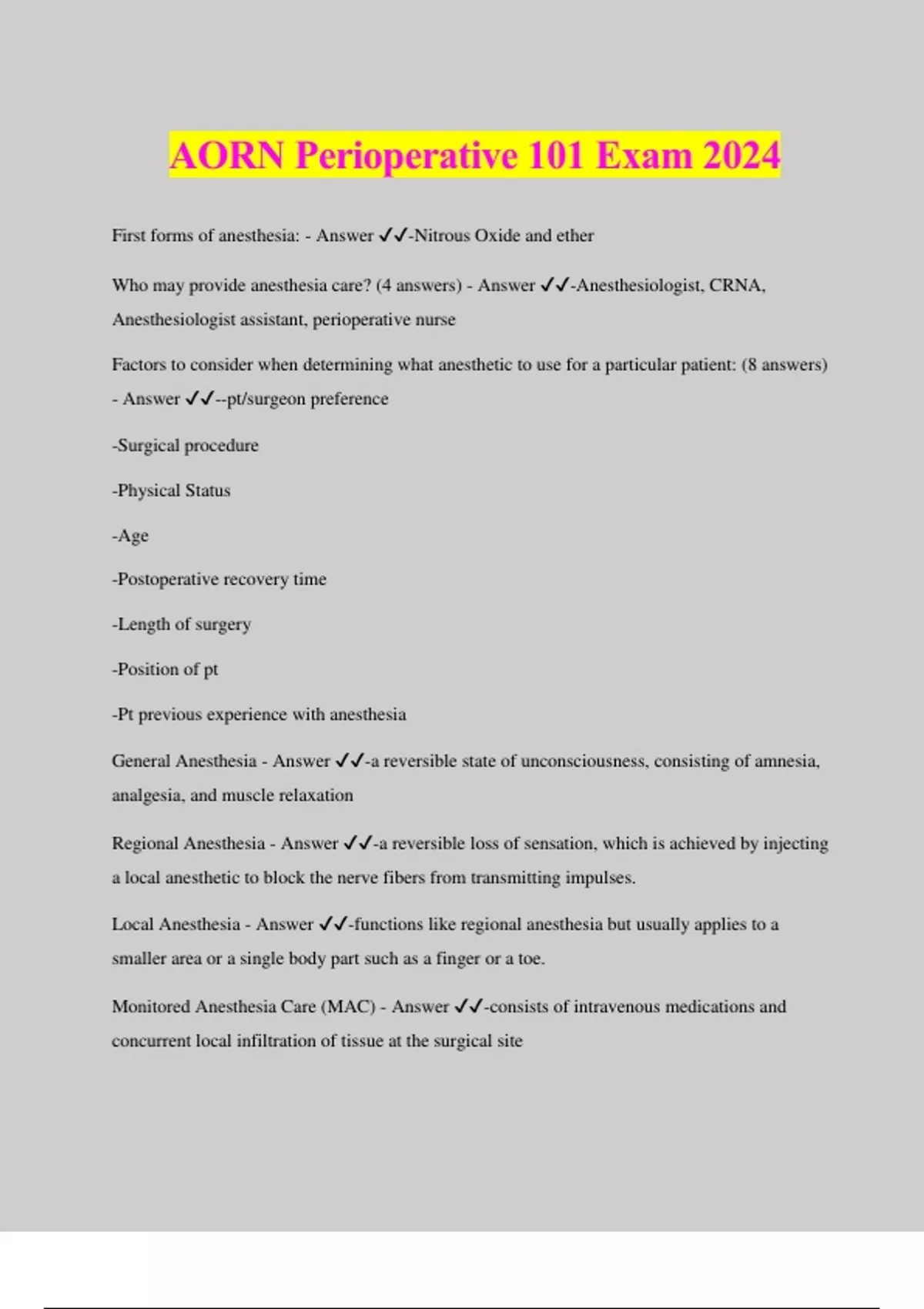 AORN Perioperative 101 Exam 2024 - AORN Periop 101 - Stuvia US