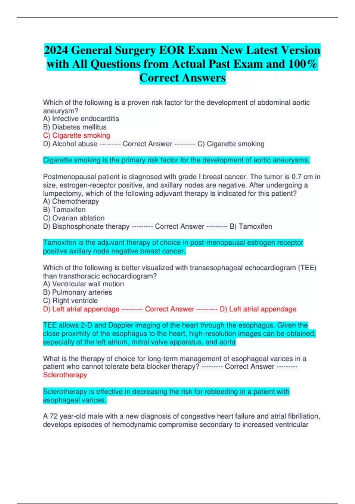 2024 General Surgery EOR Exam New Latest Version with All Questions ...