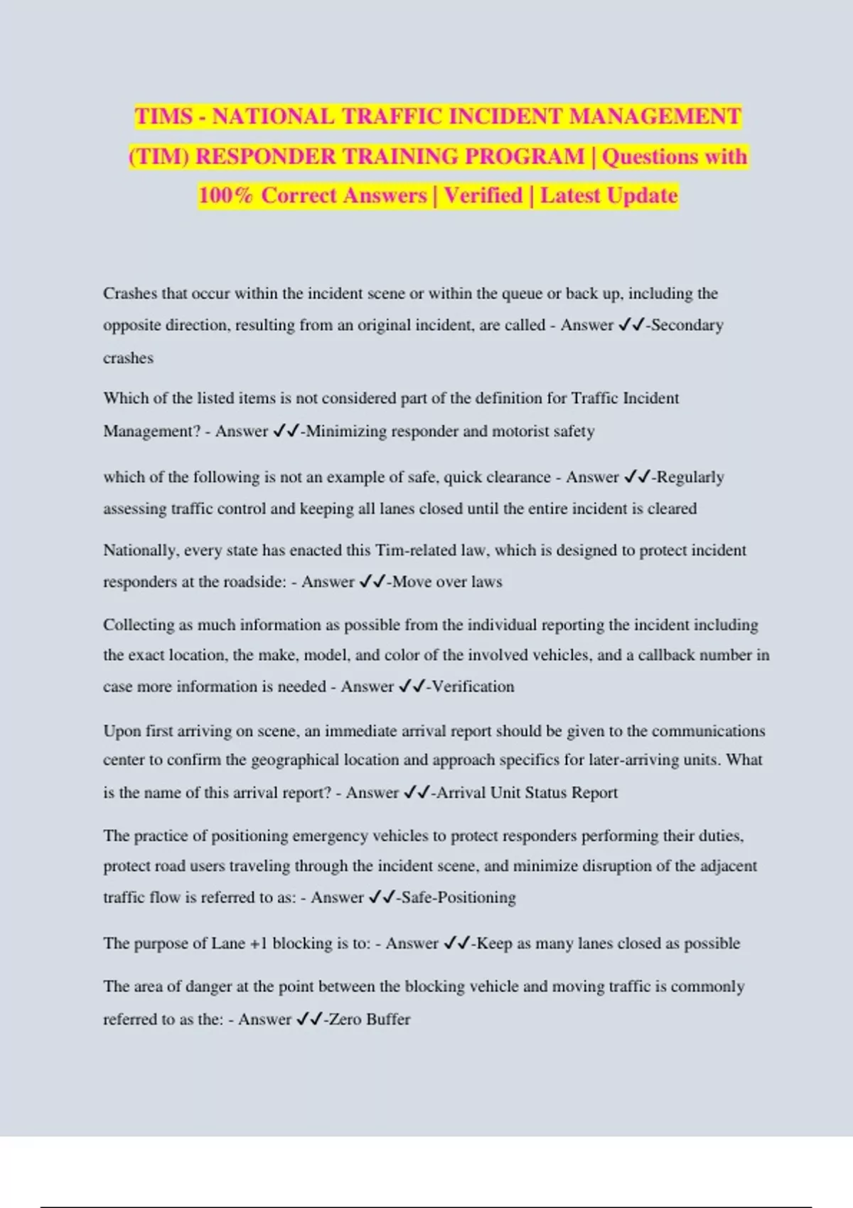 TIMS - NATIONAL TRAFFIC INCIDENT MANAGEMENT (TIM) RESPONDER TRAINING ...