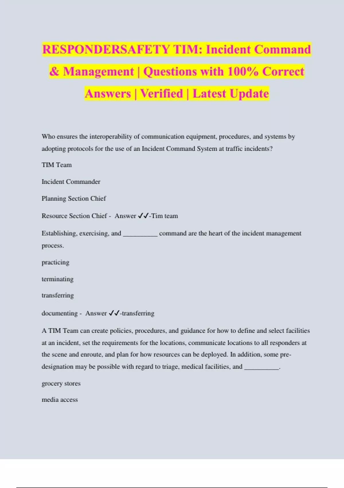 RESPONDERSAFETY TIM: Incident Command & Management | Questions with 100 ...