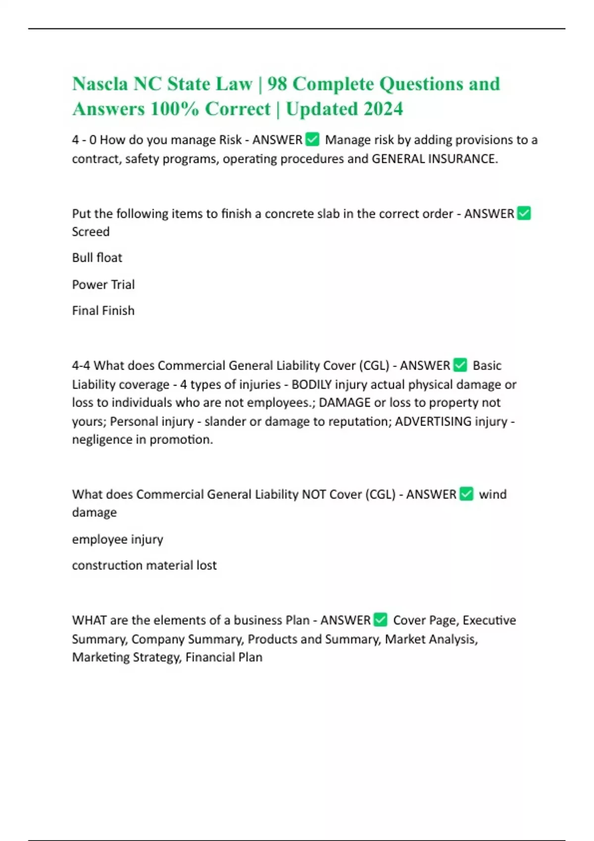 Nascla NC State Law | 98 Complete Questions and Answers 100% Correct ...