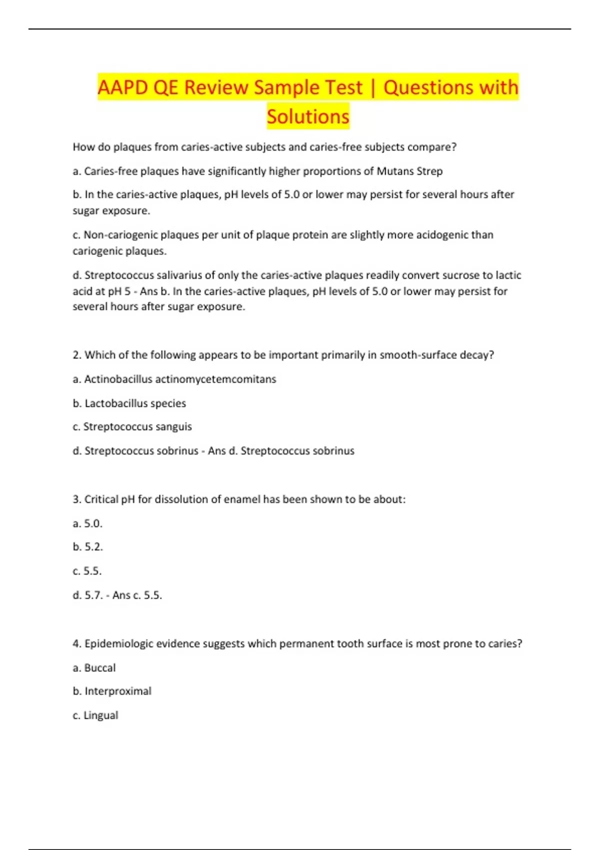 AAPD QE Review Sample Test | Questions with Solutions - AAPD - Stuvia US
