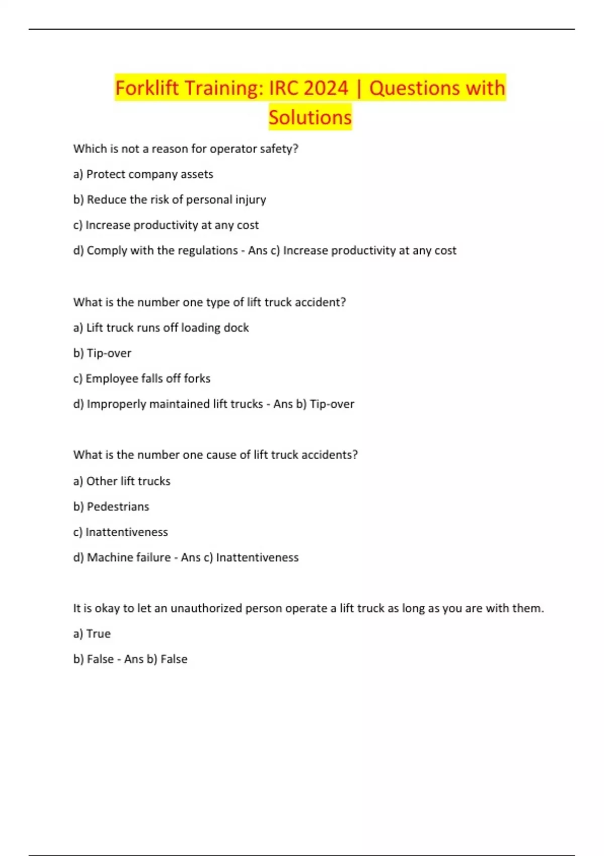 Forklift Training: IRC 2024 | Questions with Solutions - Forklift ...