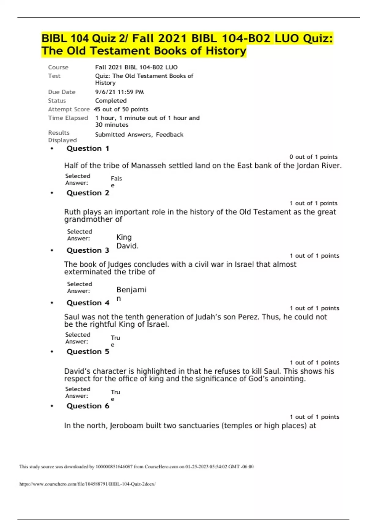 BIBL 104 Quiz 2/ Fall 2021 BIBL 104-B02 LUO Quiz: The Old Testament ...